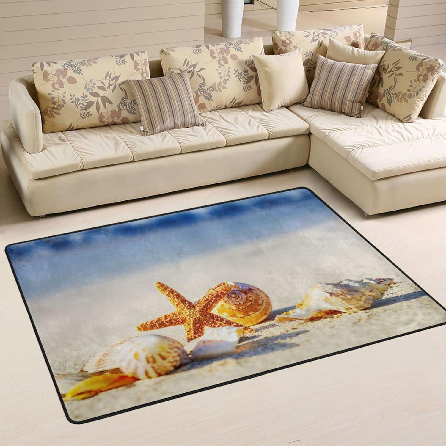 Dreamtimes Sea Shells Sand Tropical Area Rug 72x48in Summer White Beach ...