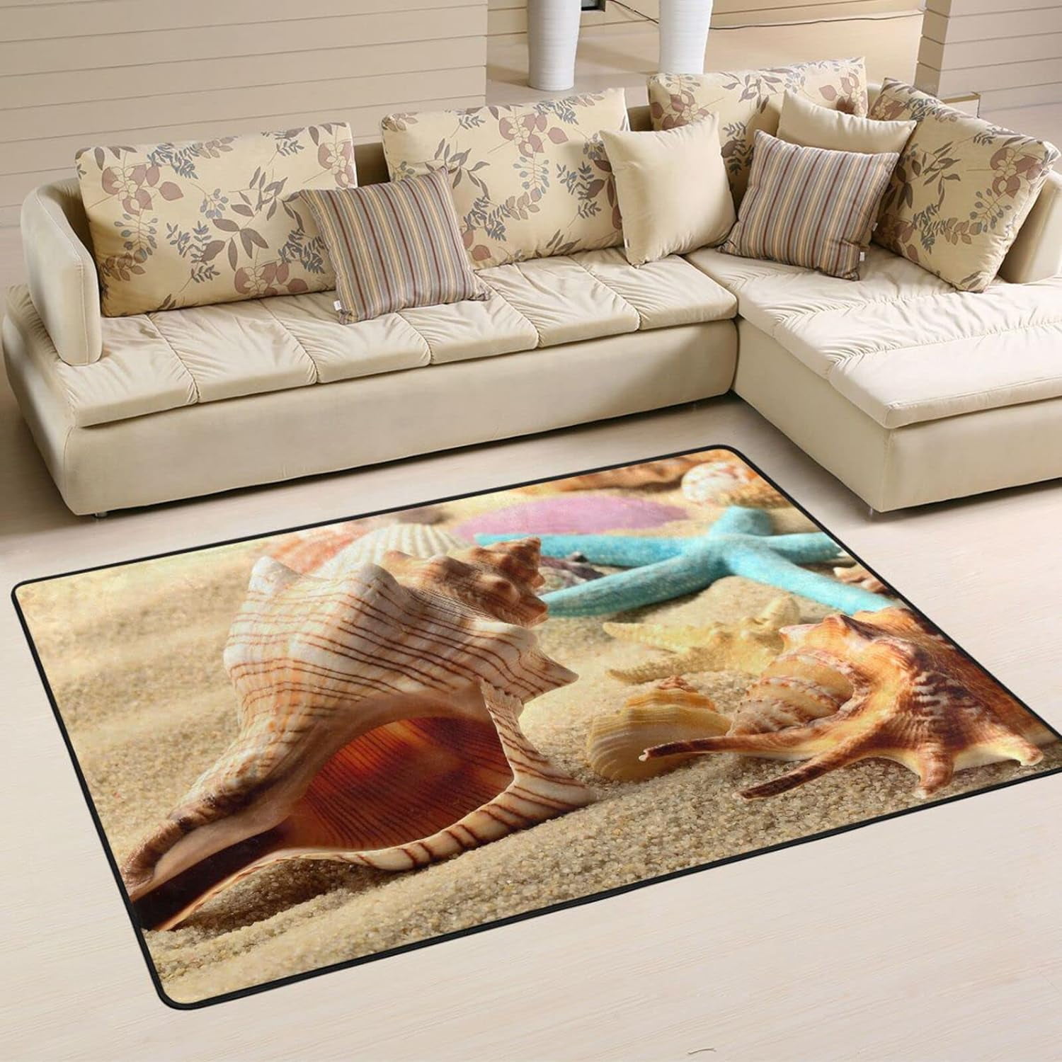 Dreamtimes Sea Shells Starfish Area Rug 72x48in Summer Sandy Beach Non ...