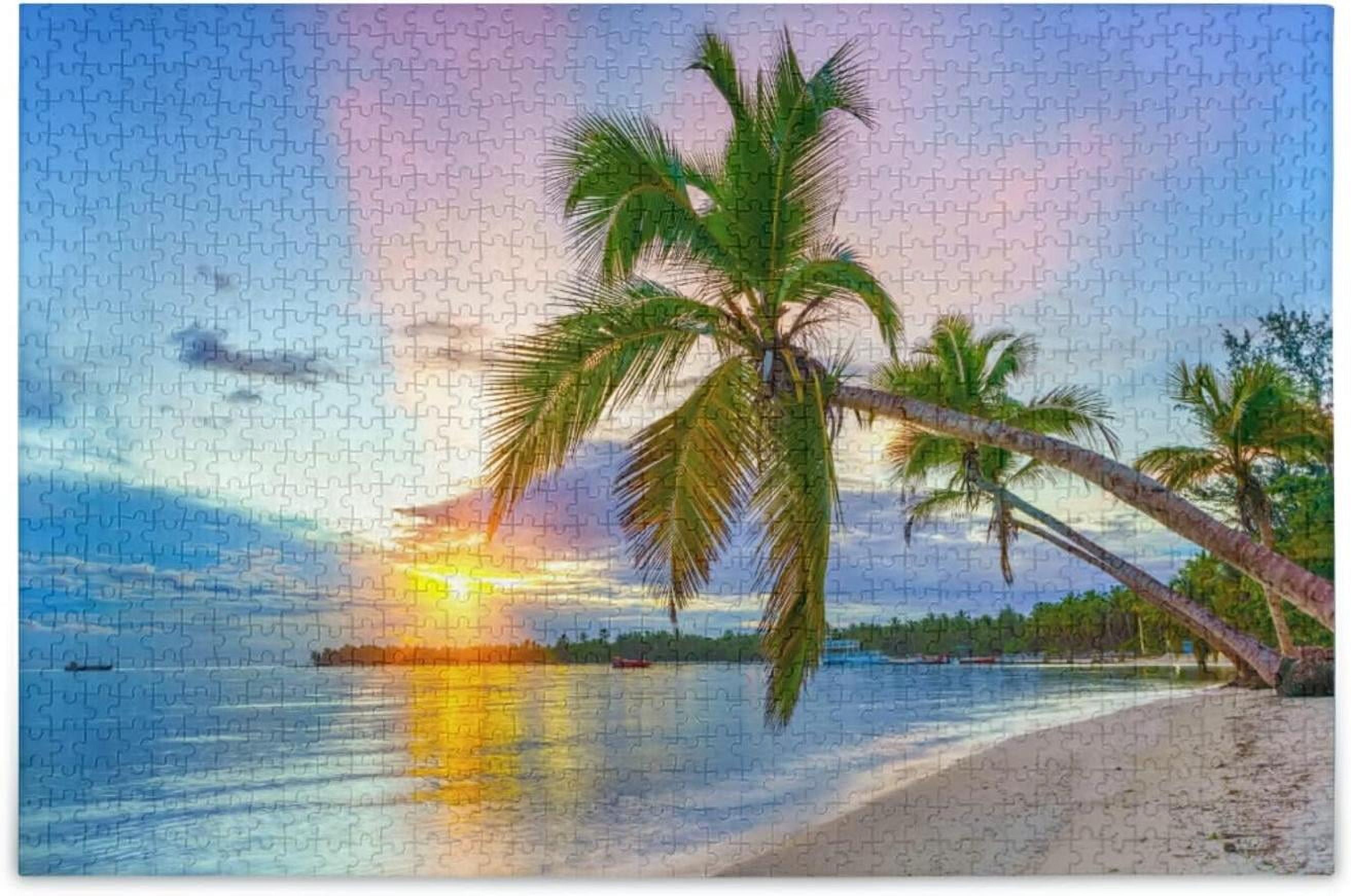 Dreamtimes Seacoast Palm Tree Beach Sunrise Jigsaw Puzzles for Adults ...