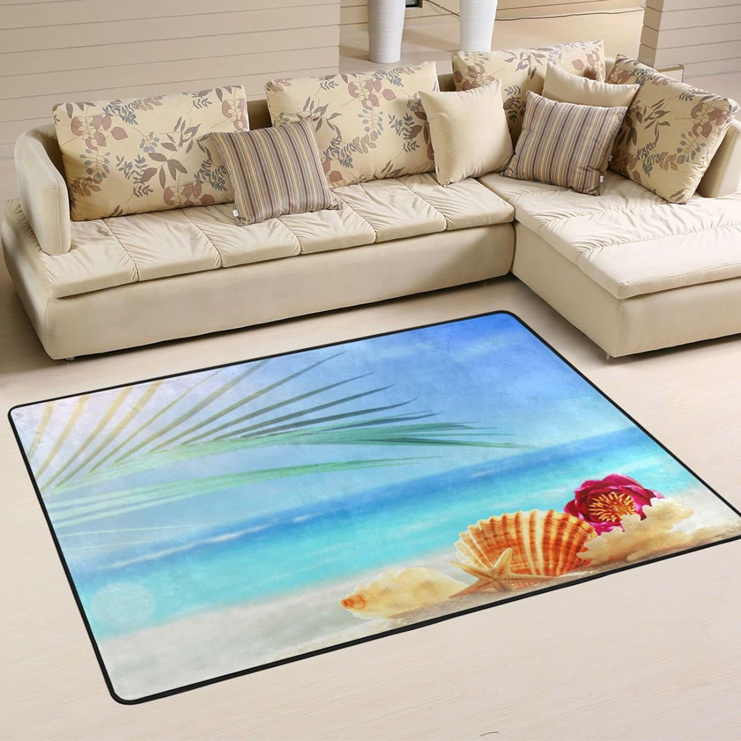 Dreamtimes Seashell White Sand Area Rug 72x48in Tropical Summer Beach ...
