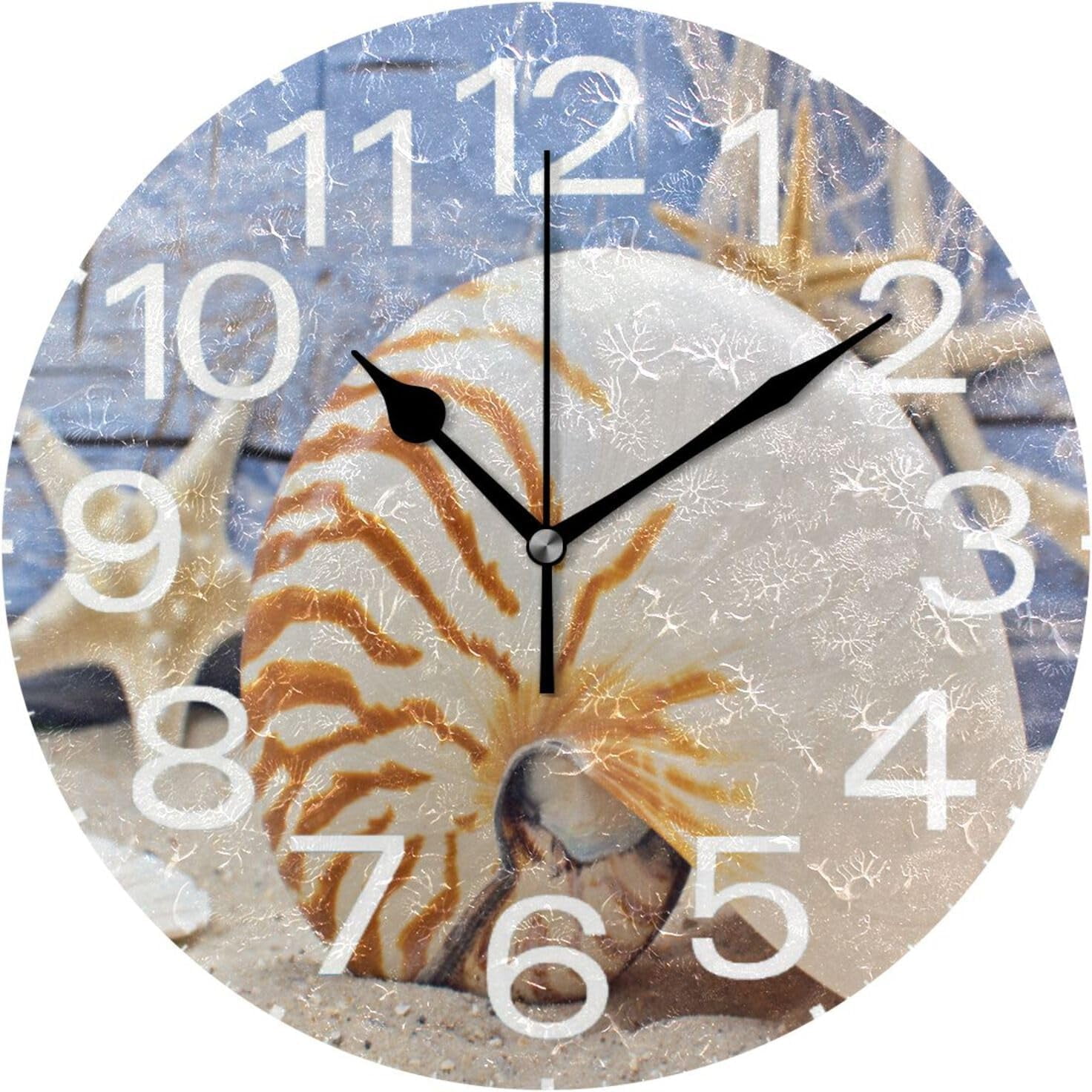 Dreamtimes Seashell and Starfish Wall Clock,Silent Non Ticking 10 Inch ...