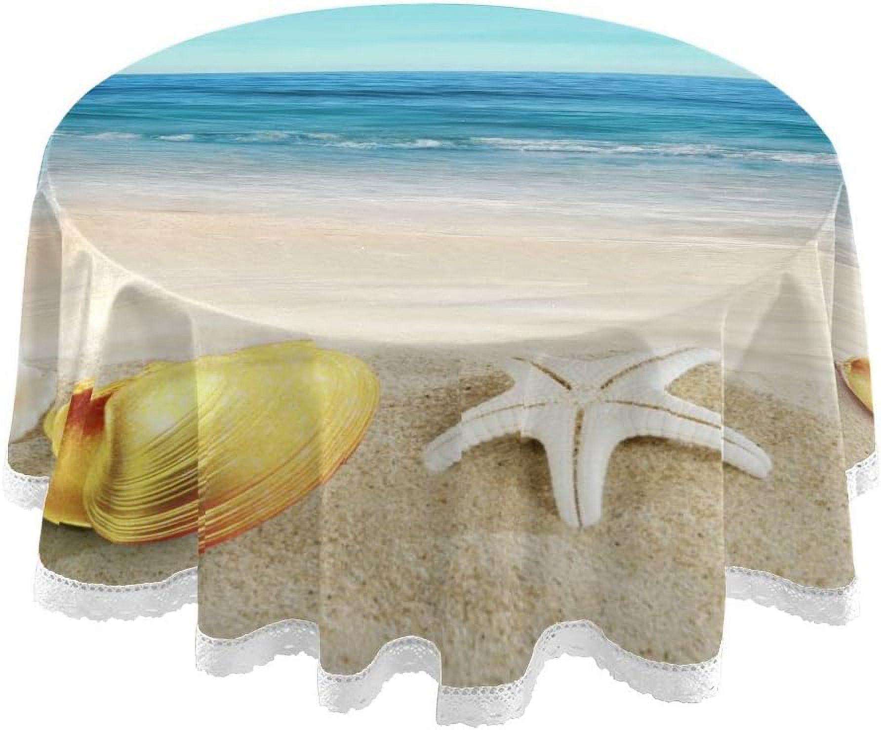Dreamtimes Seashells Beach Round Tablecloth 60", Waterproof Tablecloth ...
