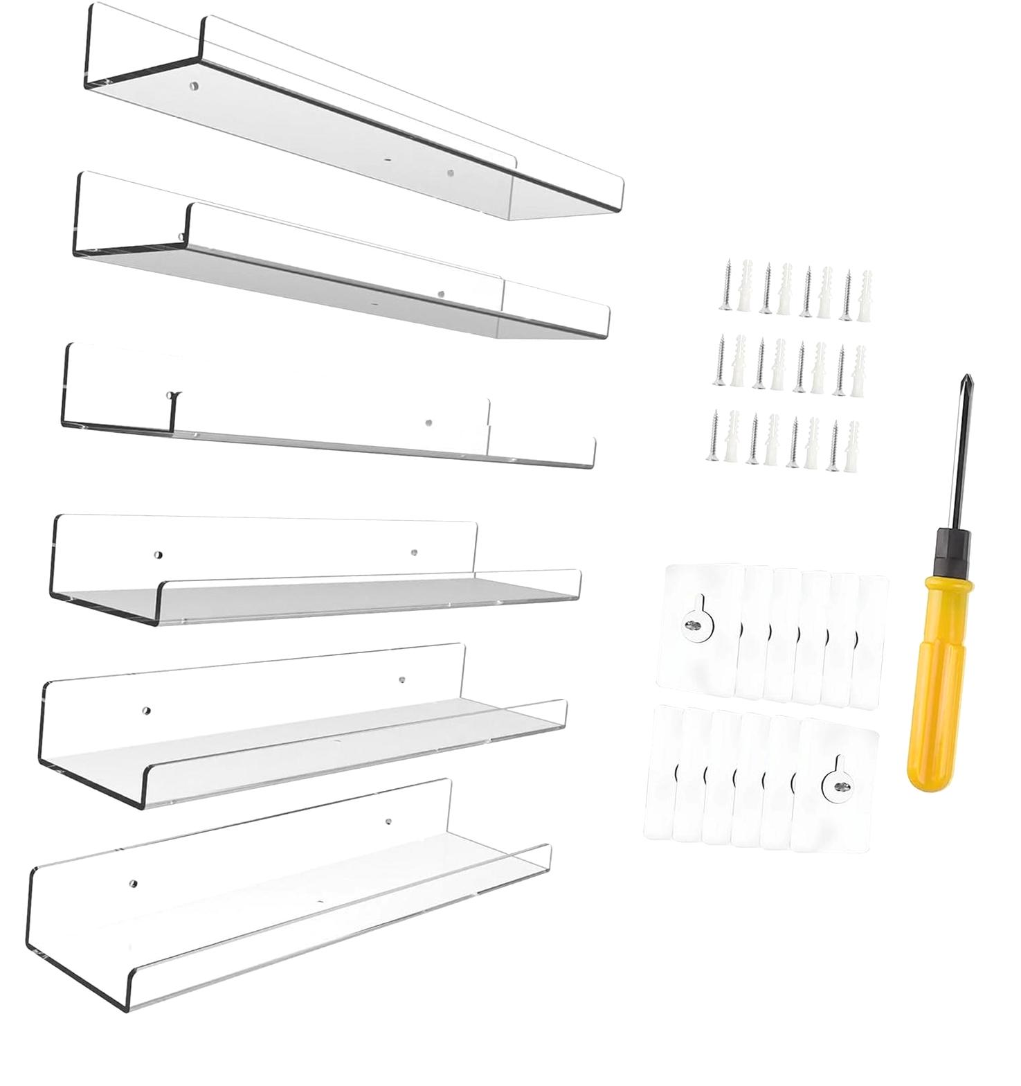 Dreamtimes Set of 6 Clear Acrylic Wall-Mounted Shelves, 15'' Display ...