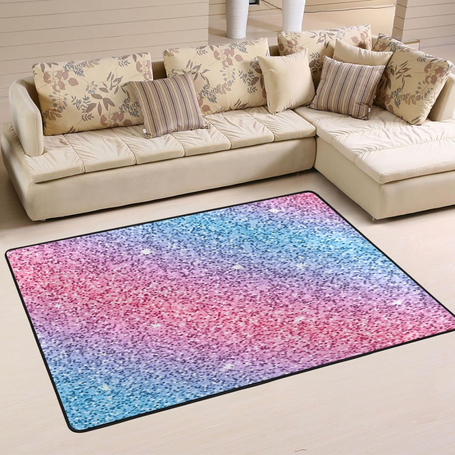 Dreamtimes Shimmering Glitter Neon Non-Slip Area Rug Sequin Bling Floor ...