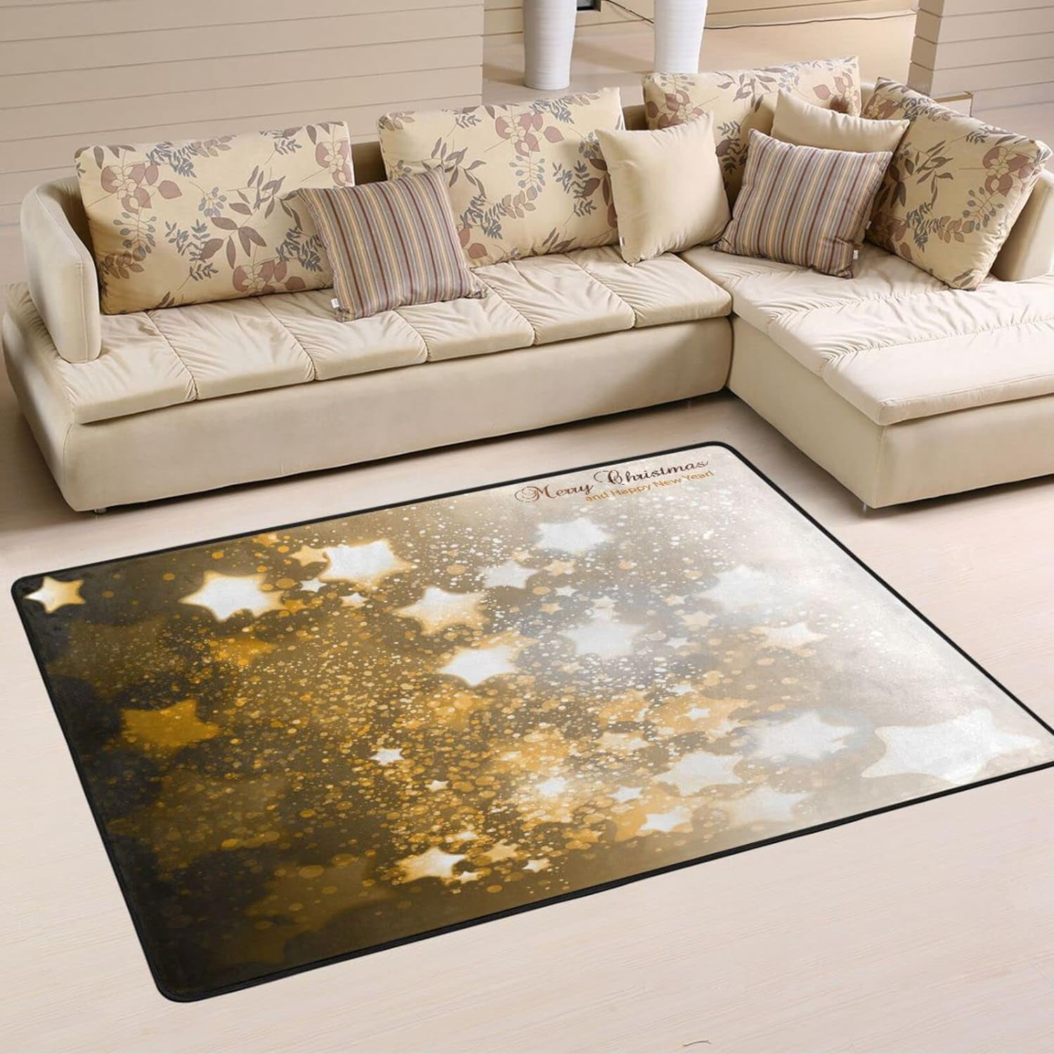 Dreamtimes Shining Artistic Star Golden Non-Slip Area Rug Floor Carpet ...