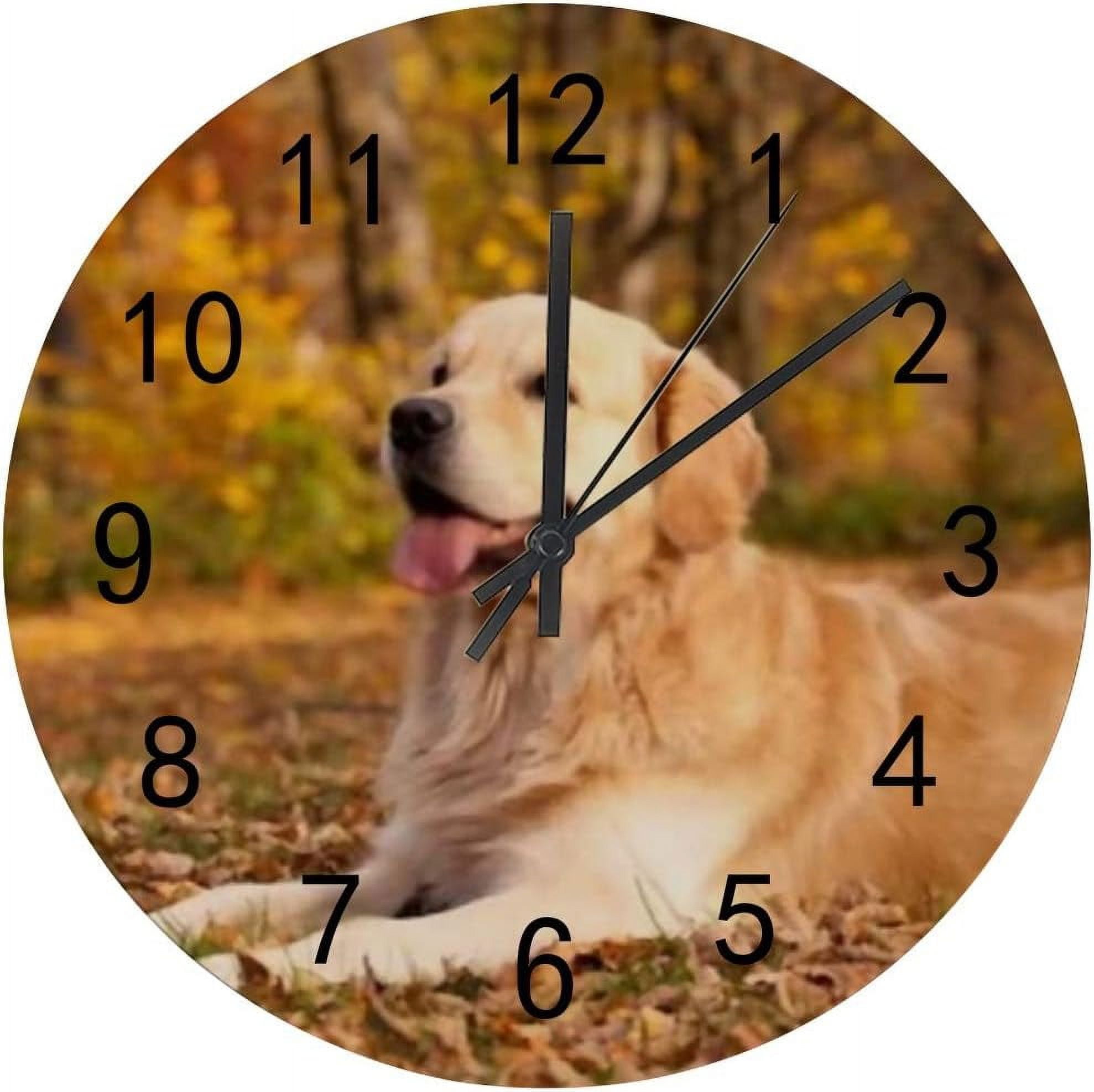Dreamtimes Silent Wooden Round Wall Clock, 12 Inch Autumn Golden ...
