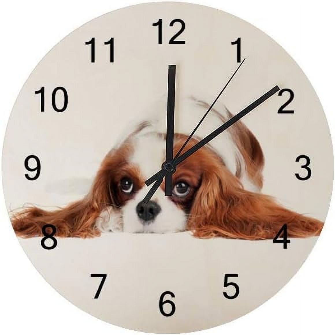 Dreamtimes Silent Wooden Round Wall Clock, 12 Inch Cavalier King ...