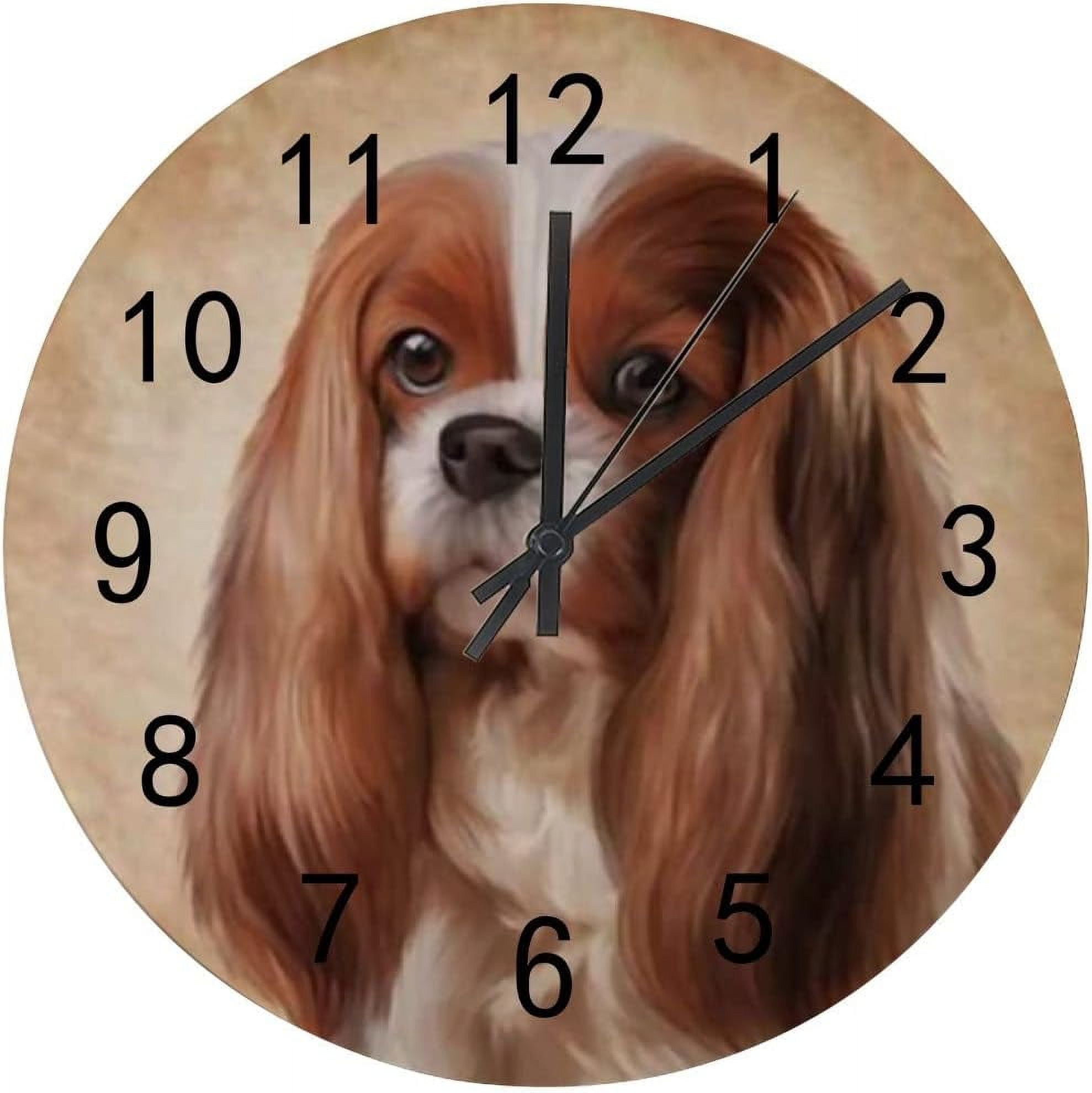 Dreamtimes Silent Wooden Round Wall Clock, 12 Inch Cavalier King ...