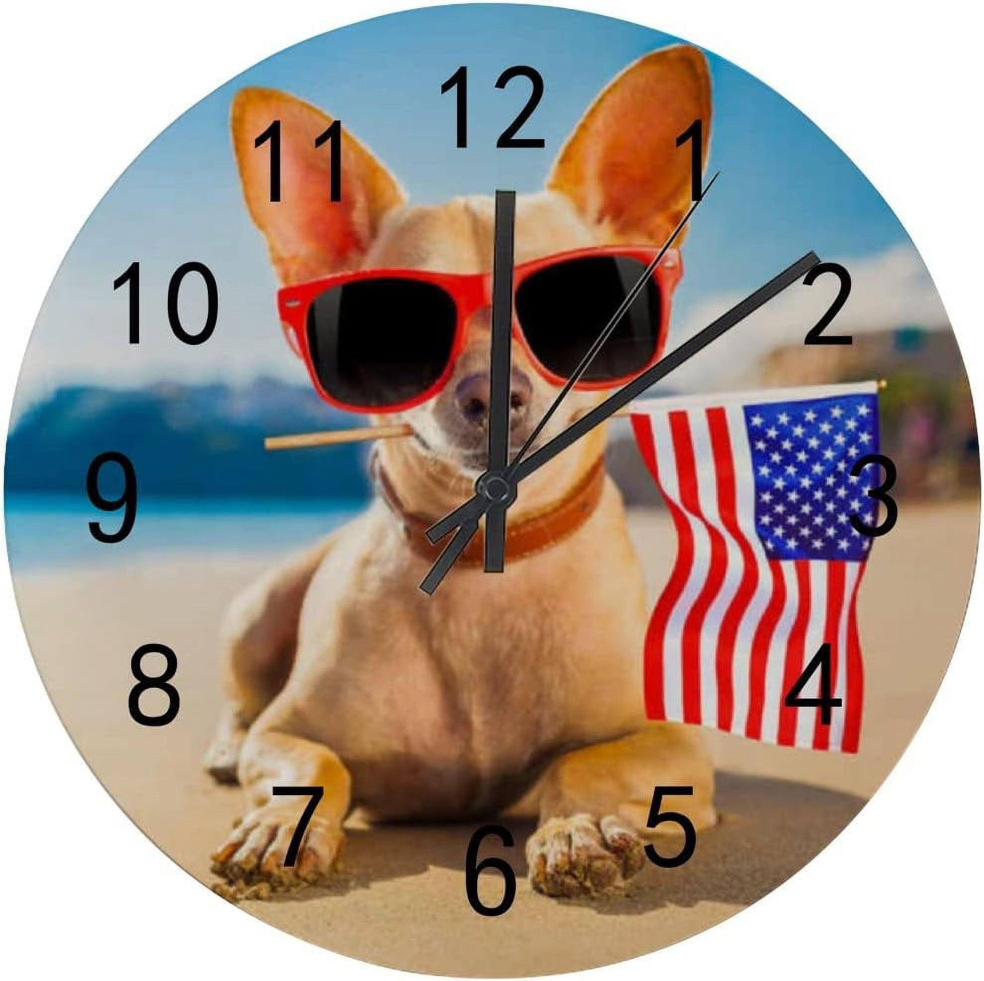 Dreamtimes Silent Wooden Round Wall Clock, 12 Inch Chihuahua Dog at The ...