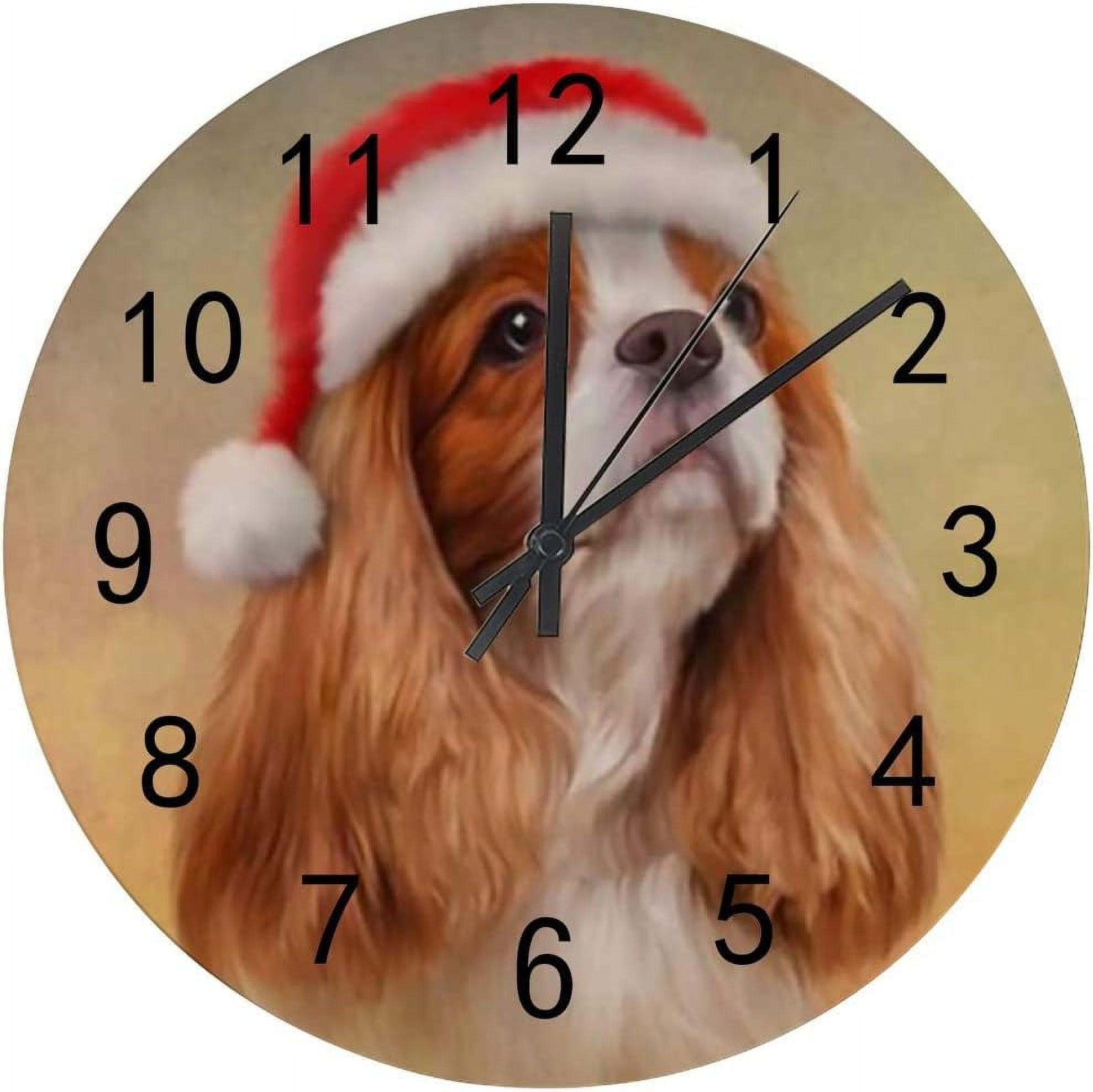 Dreamtimes Silent Wooden Round Wall Clock, 12 Inch Christmas Cavalier ...