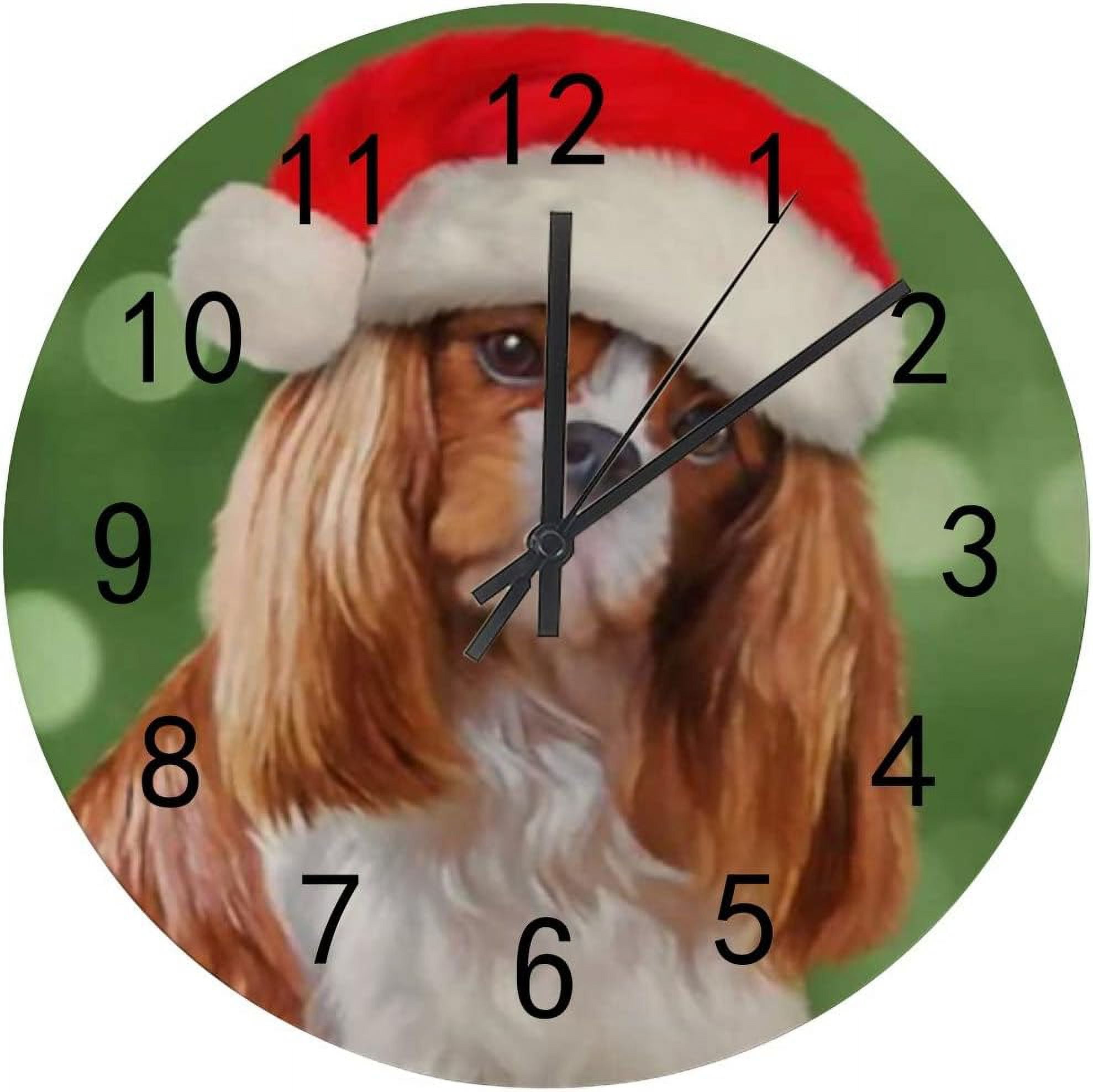 Dreamtimes Silent Wooden Round Wall Clock, 12 Inch Cute Cavalier King ...