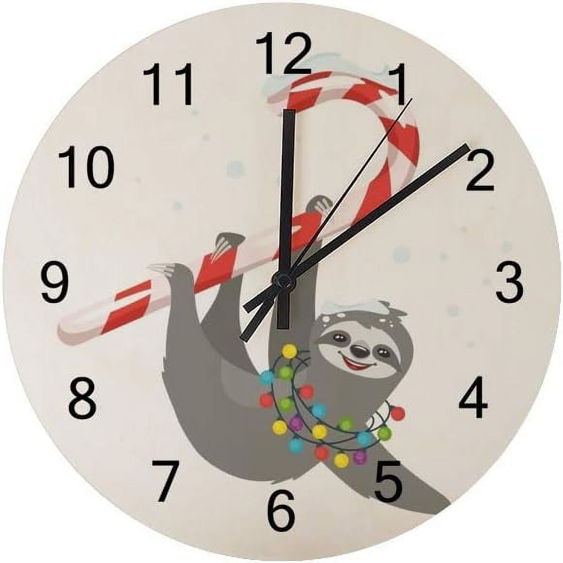 Dreamtimes Silent Wooden Round Wall Clock, 12 Inch Cute Sloth Hanging ...