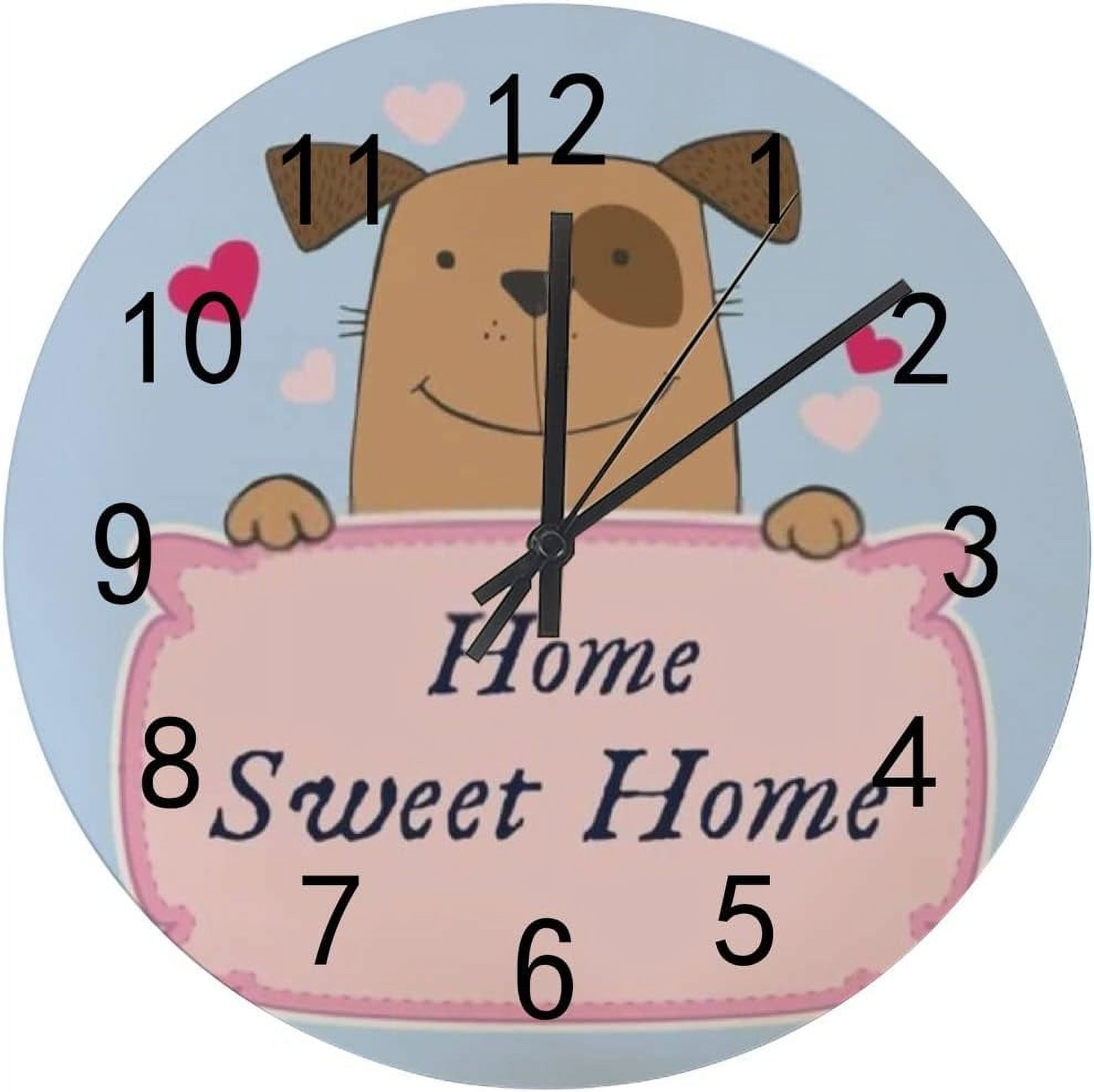 Dreamtimes Silent Wooden Round Wall Clock, 12 Inch Dog Sitting Behind ...