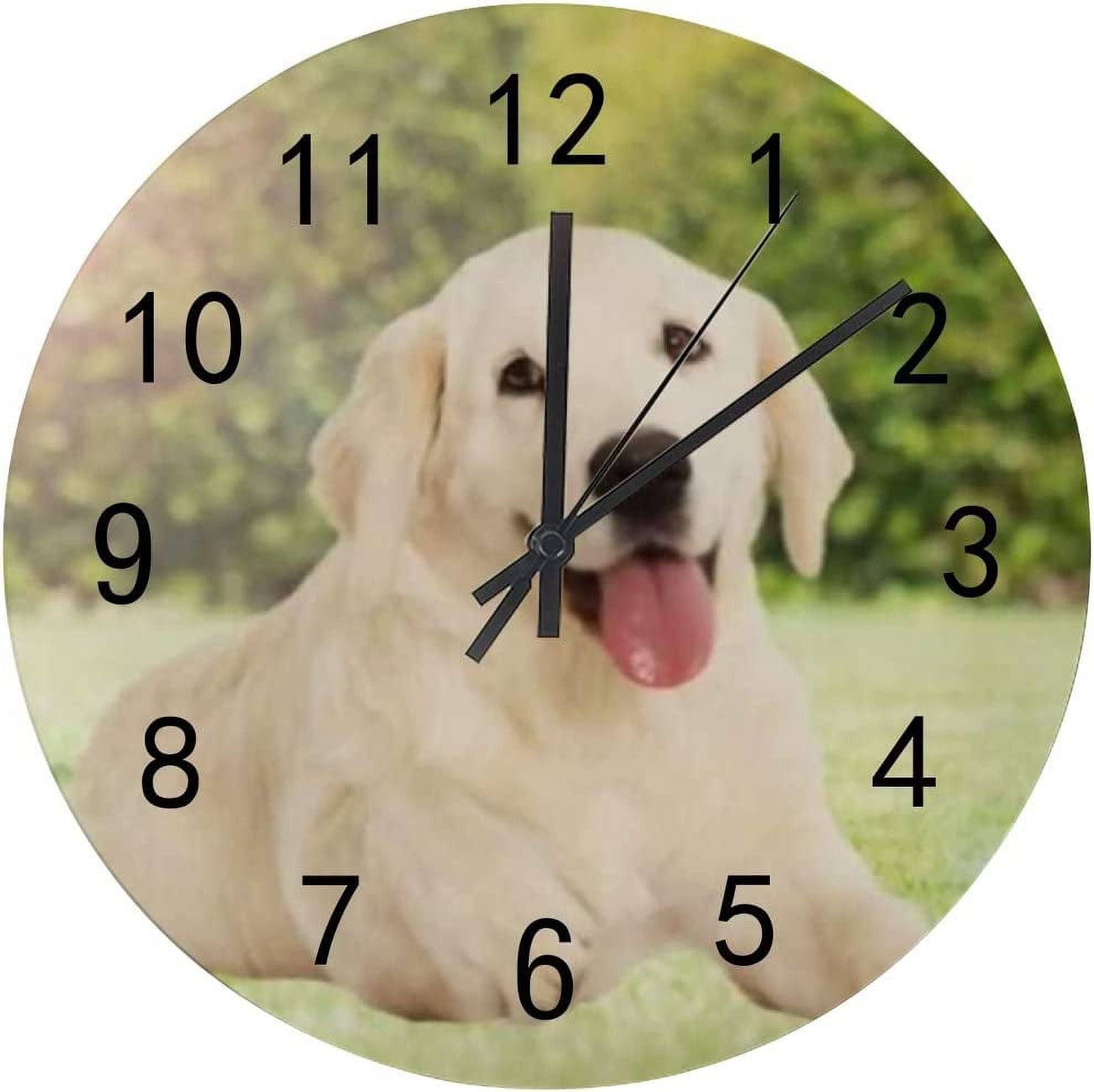 Dreamtimes Silent Wooden Round Wall Clock, 12 Inch Golden Retriever ...