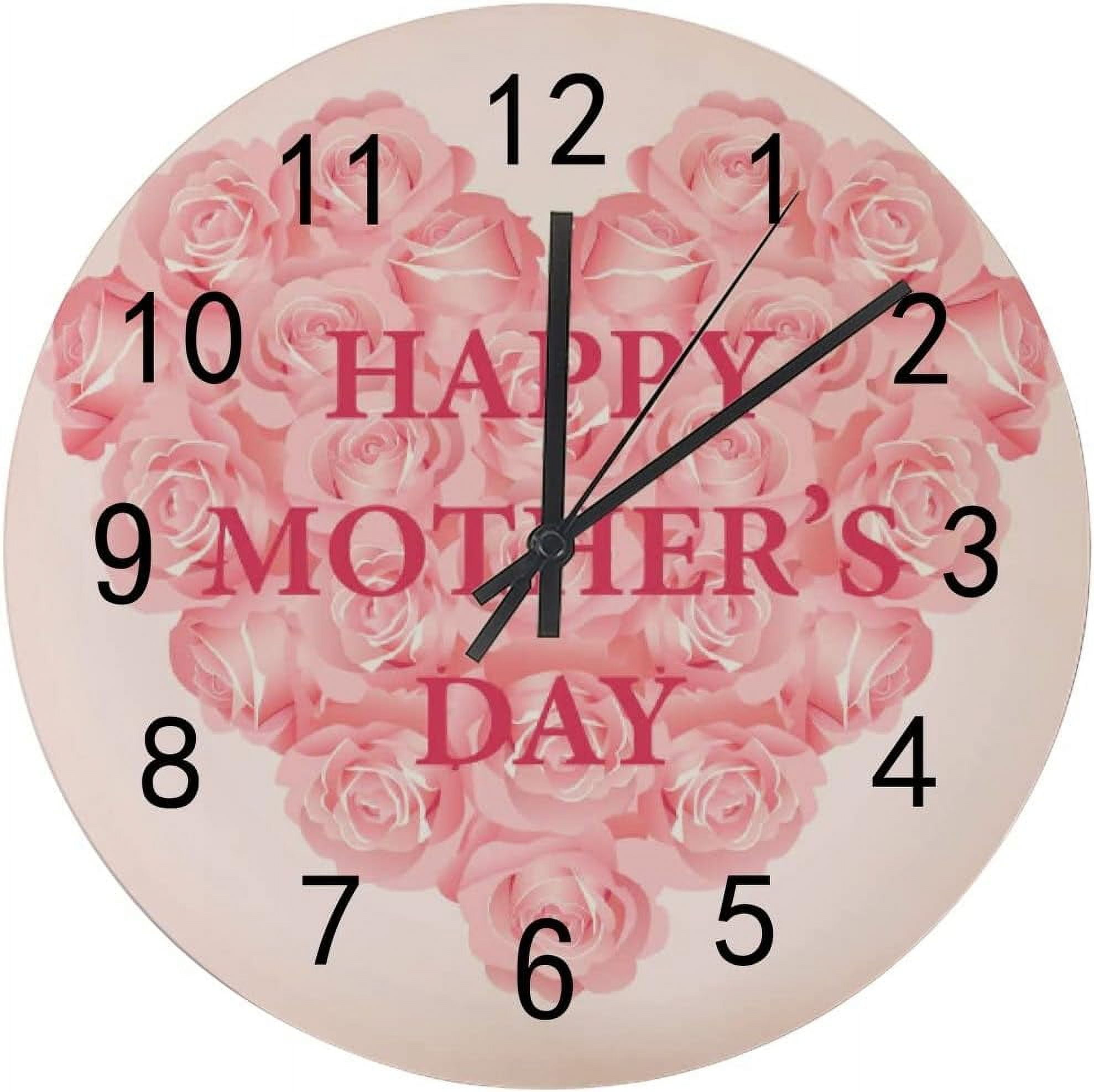 Dreamtimes Silent Wooden Round Wall Clock, 12 Inch Happy Mother's Day ...