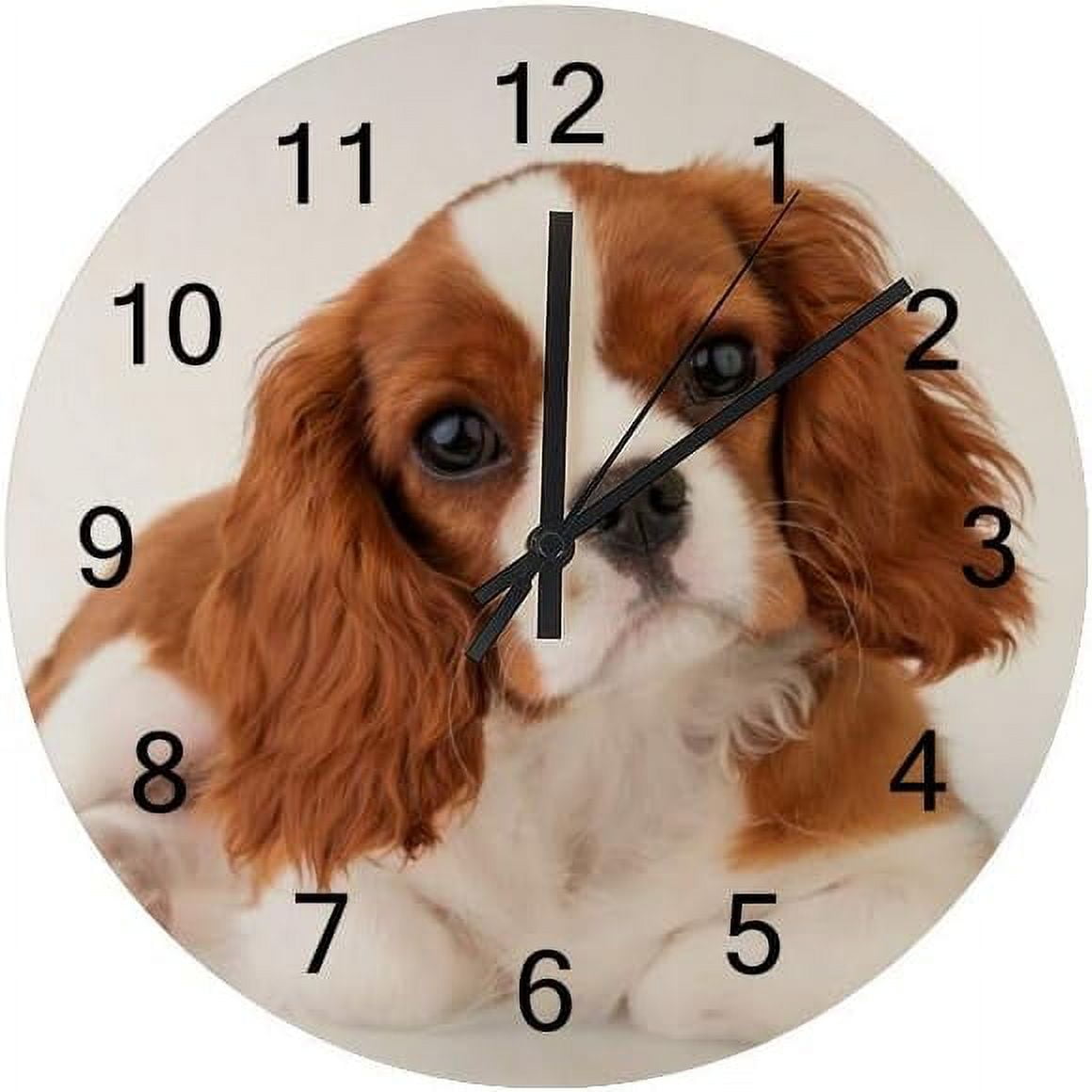 Dreamtimes Silent Wooden Round Wall Clock, 12 Inch Little Dog Cavalier ...