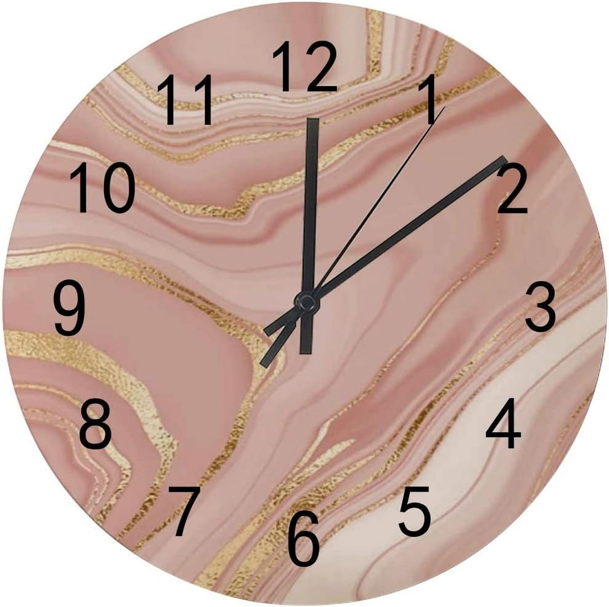 Dreamtimes Silent Wooden Round Wall Clock, 12 Inch Pink Marble Design ...