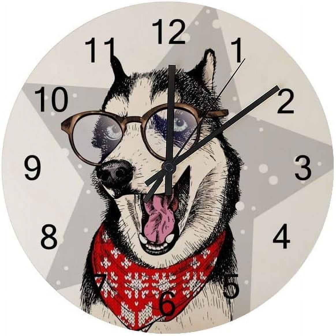 Dreamtimes Silent Wooden Round Wall Clock, 12 Inch Siberian Husky Dog ...