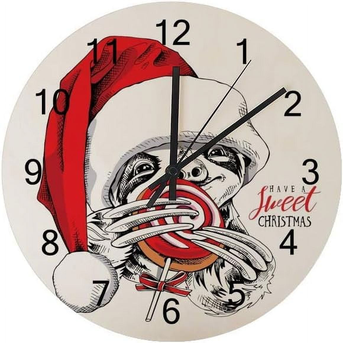 Dreamtimes Silent Wooden Round Wall Clock, 12 Inch Smiling Sloth in A ...