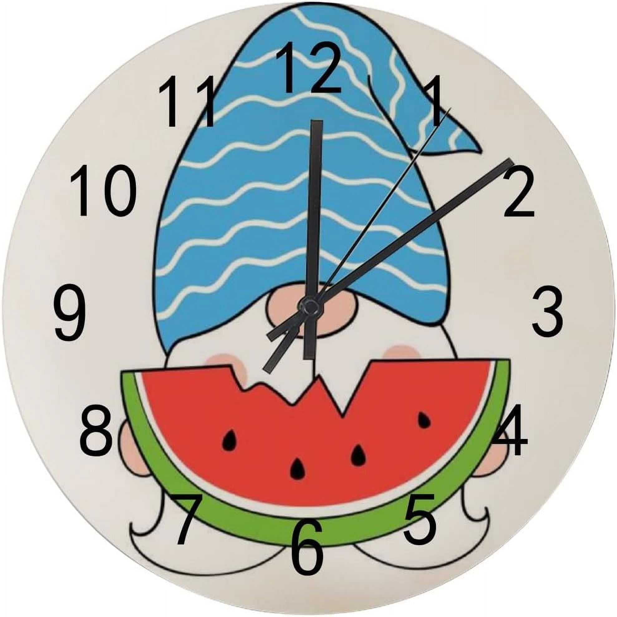 Dreamtimes Silent Wooden Round Wall Clock, 12 Inch Summer Funny Gnome ...