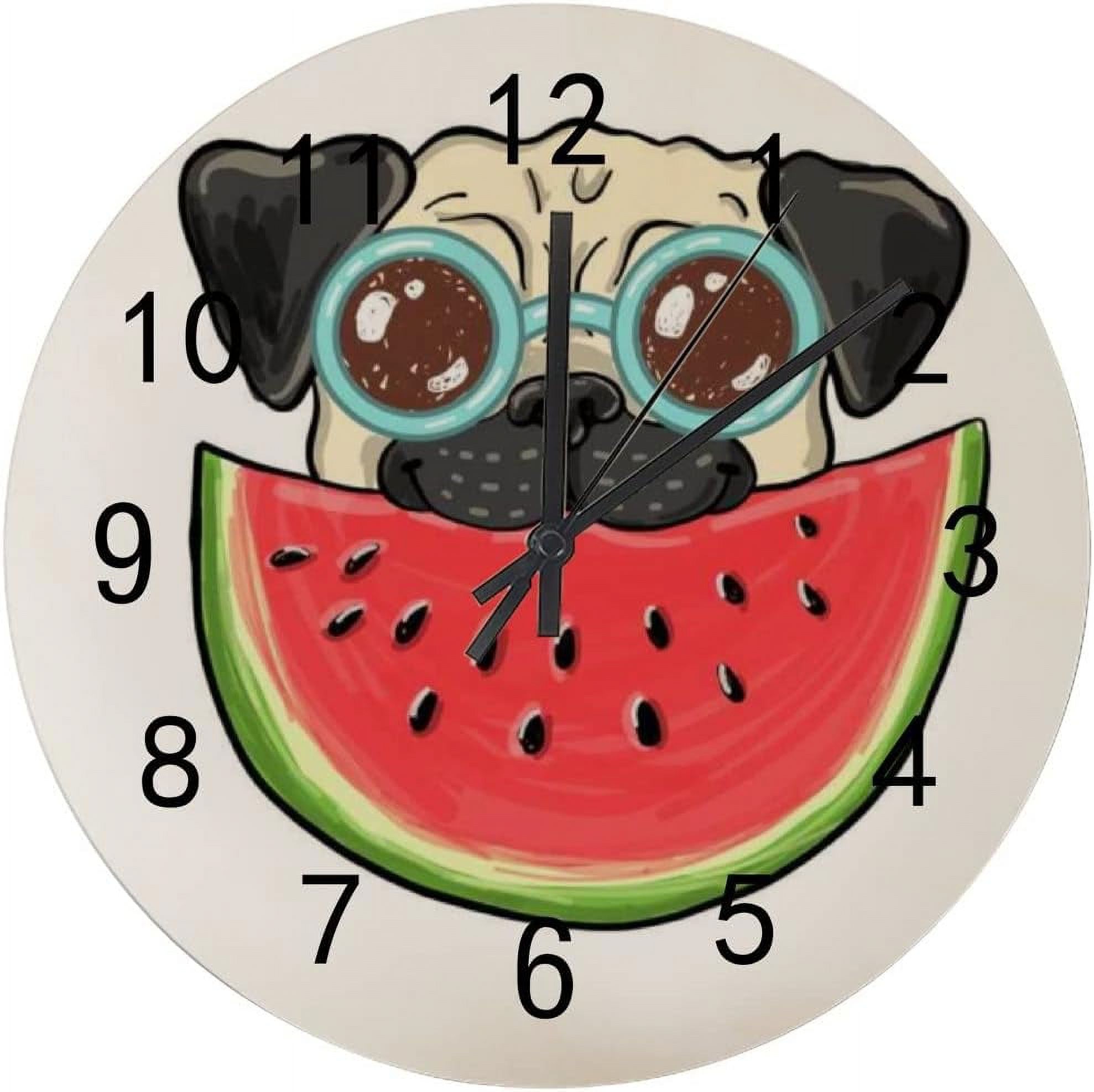 Dreamtimes Silent Wooden Round Wall Clock, 12 Inch Summer Pug Dog ...