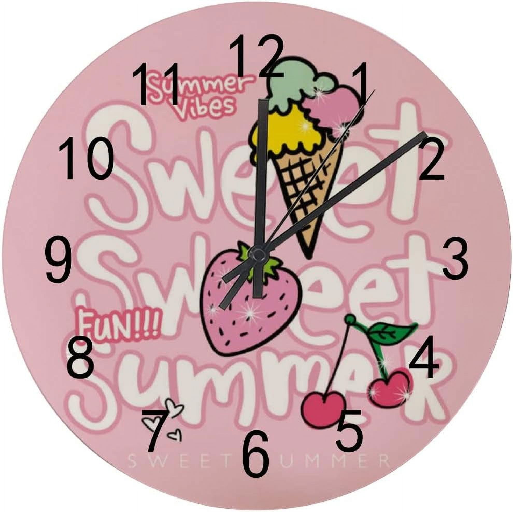 Dreamtimes Silent Wooden Round Wall Clock, 12 Inch Sweet Summer Cute ...