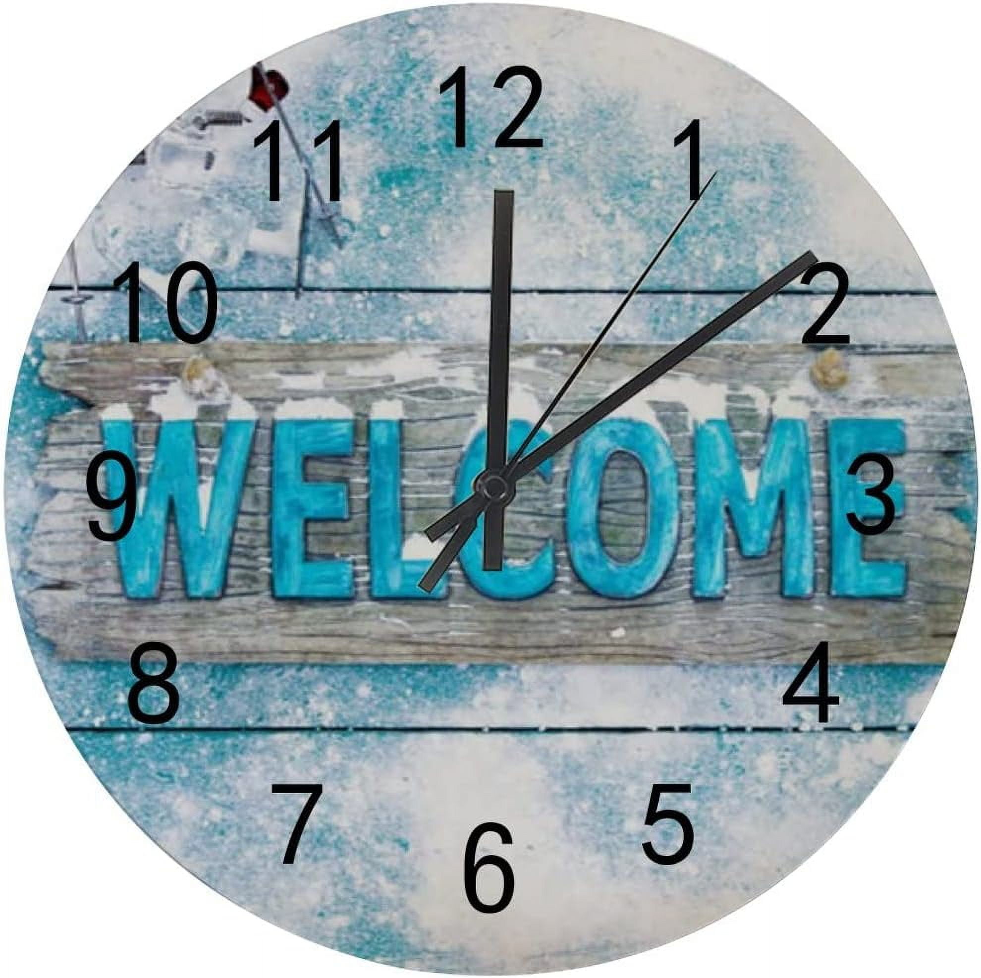 Dreamtimes Silent Wooden Round Wall Clock, 12 Inch Winter Welcome with ...