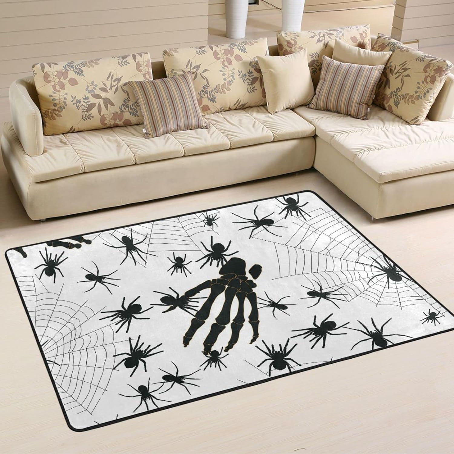 Dreamtimes Skeleton Human Hands Area Rug 72x48in Spider Webs Halloween ...