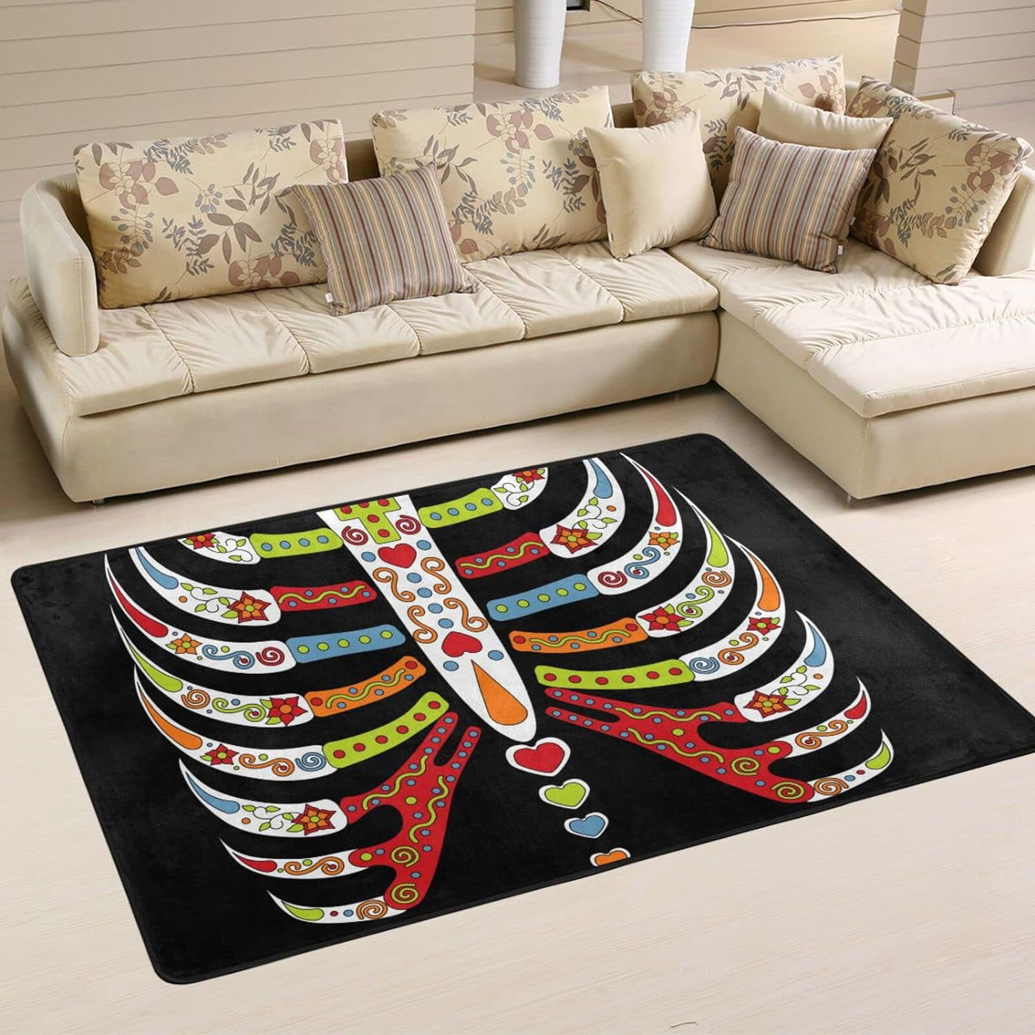 Dreamtimes Skeleton Mexican Area Rug 72x48in Dead of The Dead Non-Slip ...