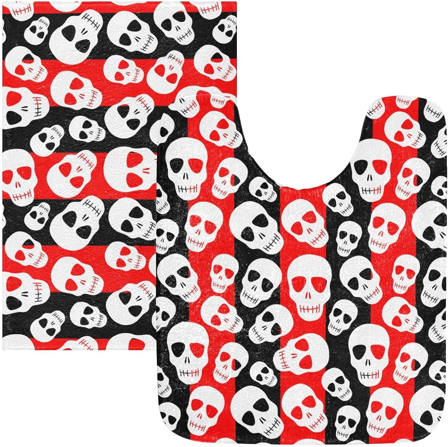 Dreamtimes Skull Halloween Black & Red Striped Bath Mat for Bathroom ...