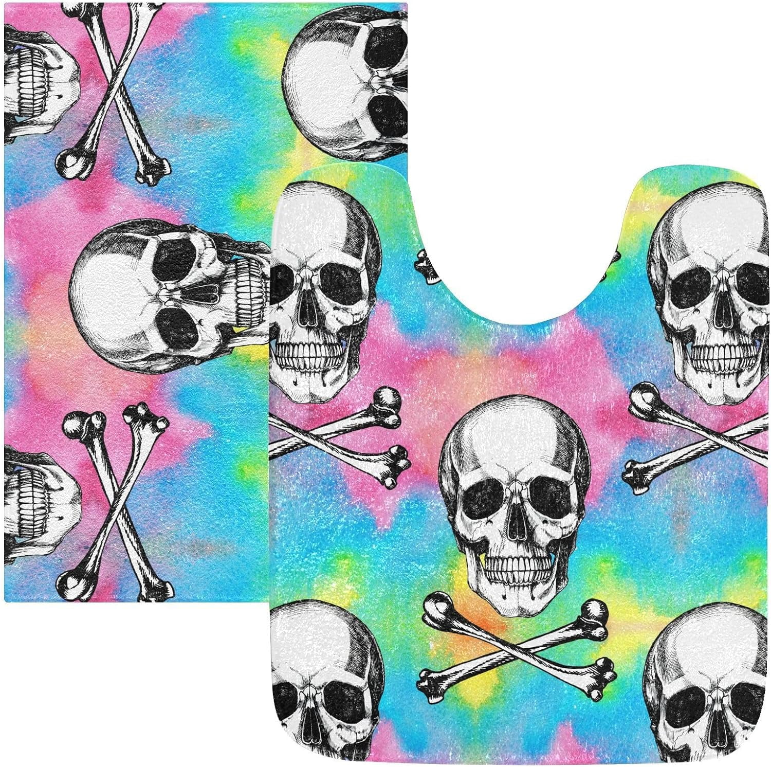 Dreamtimes Skull Halloween Rainbow Color Bath Mat for Bathroom Shower U ...