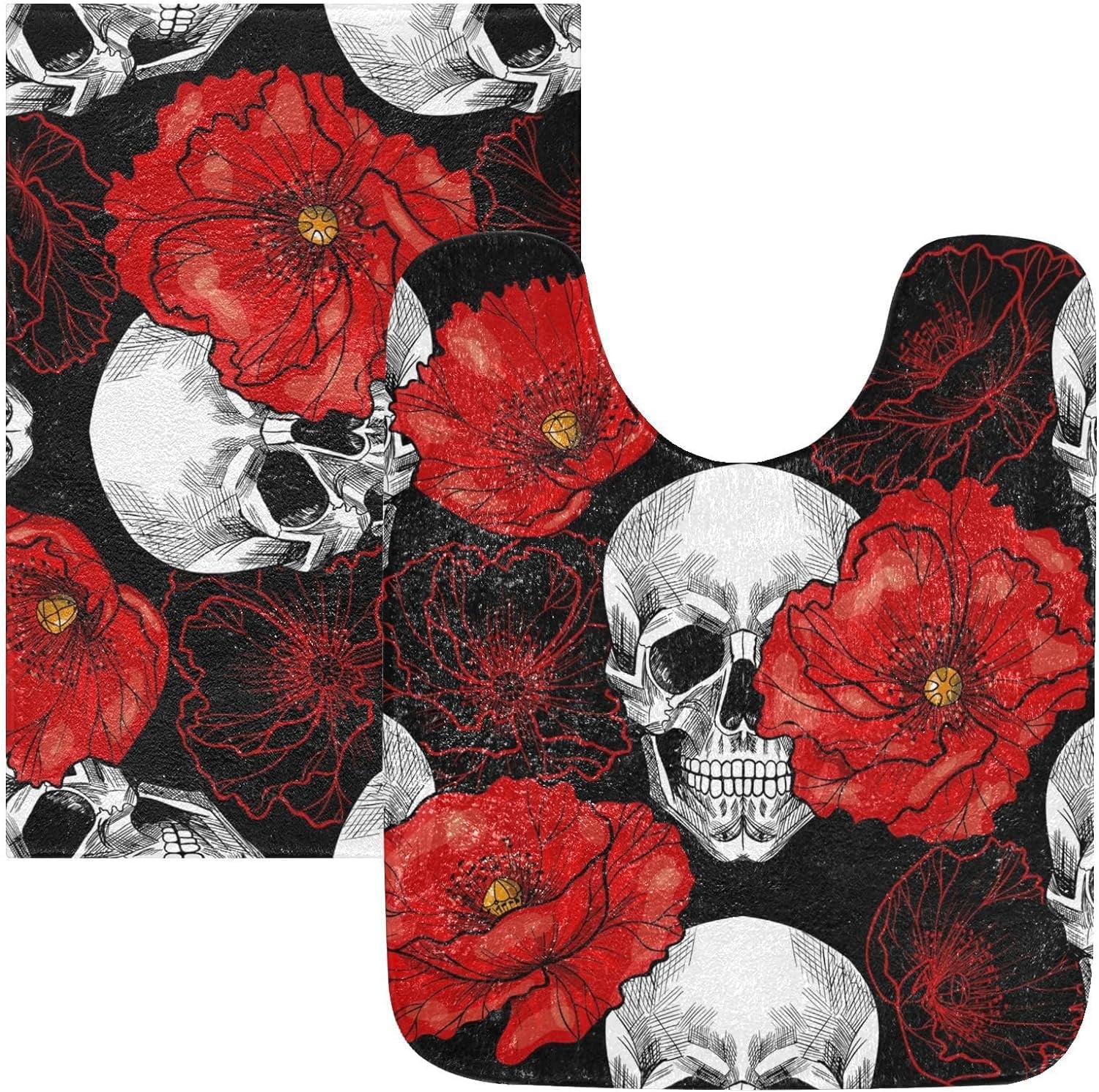Dreamtimes Skull Red Poppy Flower Floral Bath Mat for Bathroom Shower U ...