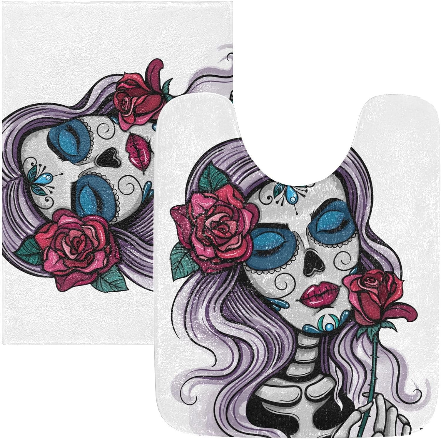 Dreamtimes Skull of Woman Rose Flower Bath Mat for Bathroom Shower U ...