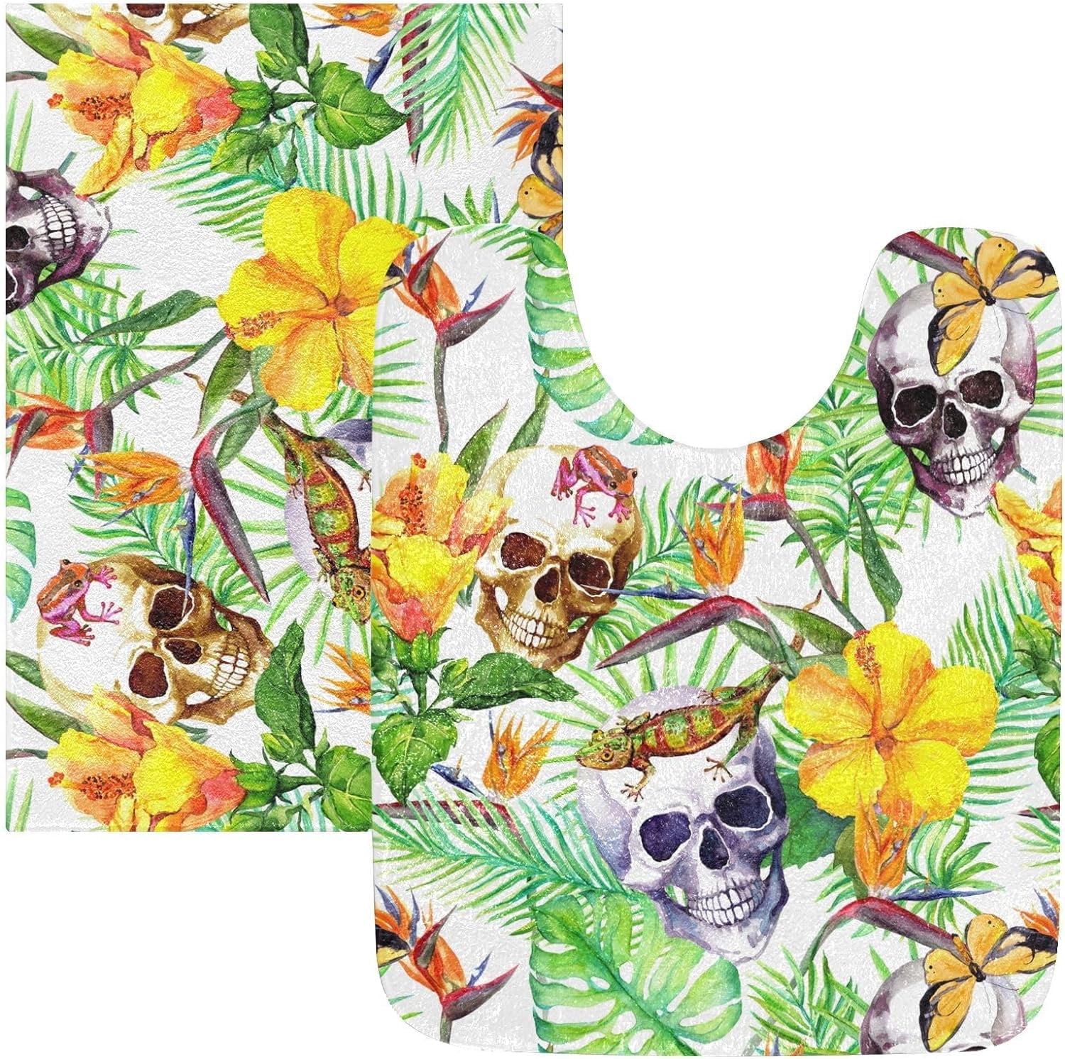Dreamtimes Skulls Tropical Leaves Exotic Flowers Bath Mat for Bathroom ...
