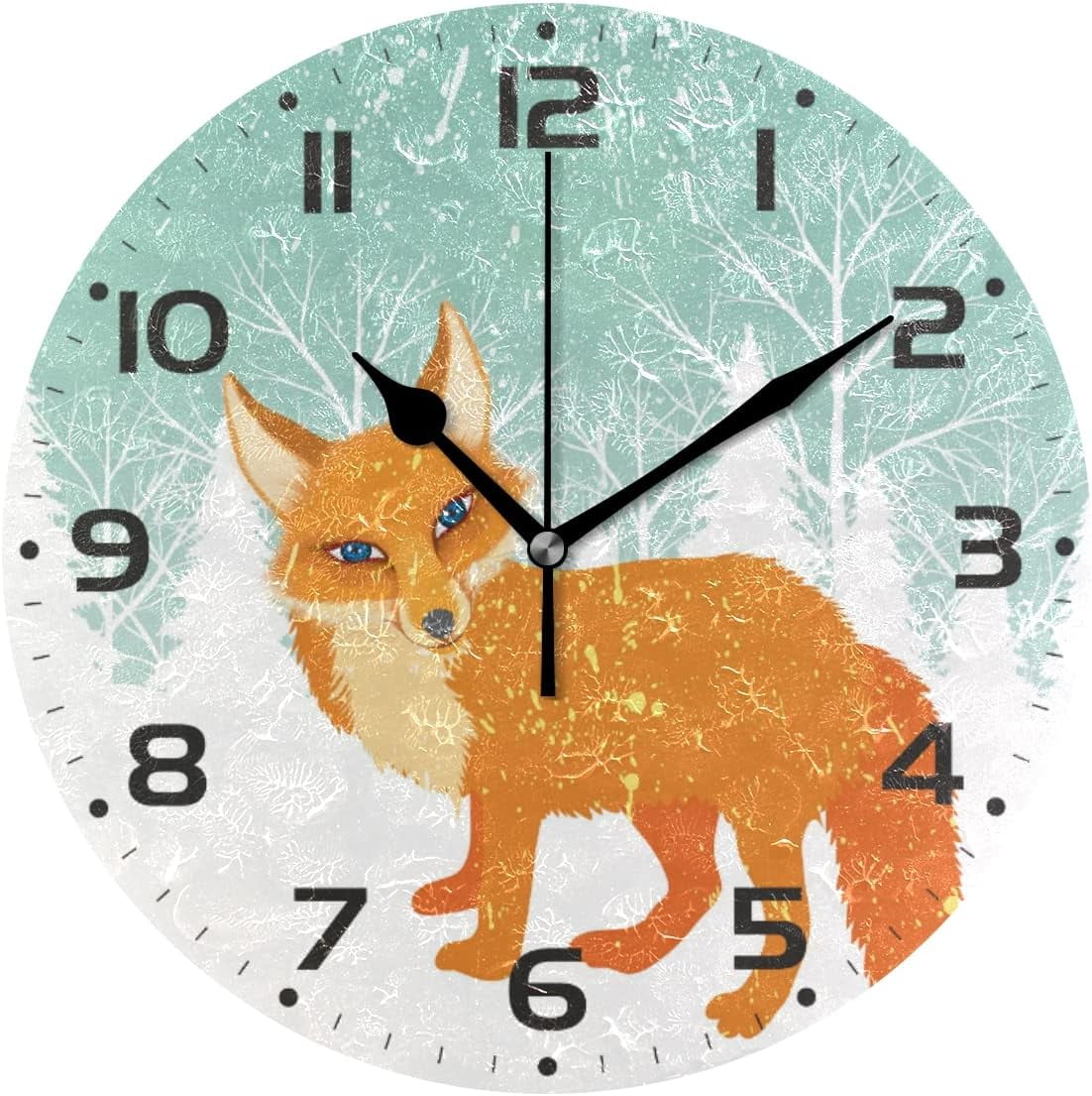 Dreamtimes Snow Fox Wall Clock, 10 Inch Silent Non Ticking Round Clock ...