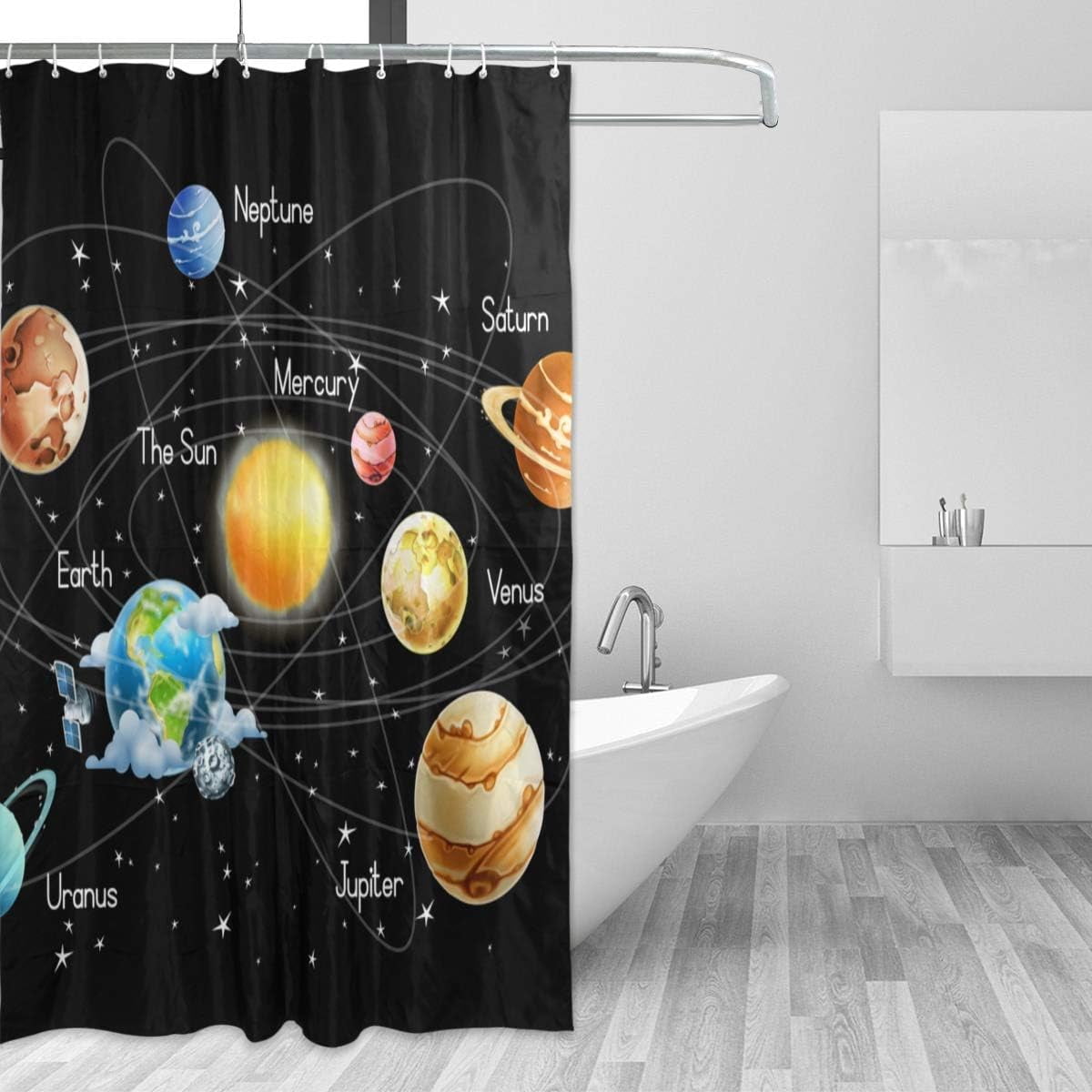 Dreamtimes Solar System On Black Bath Shower Curtain Liners 72x72
