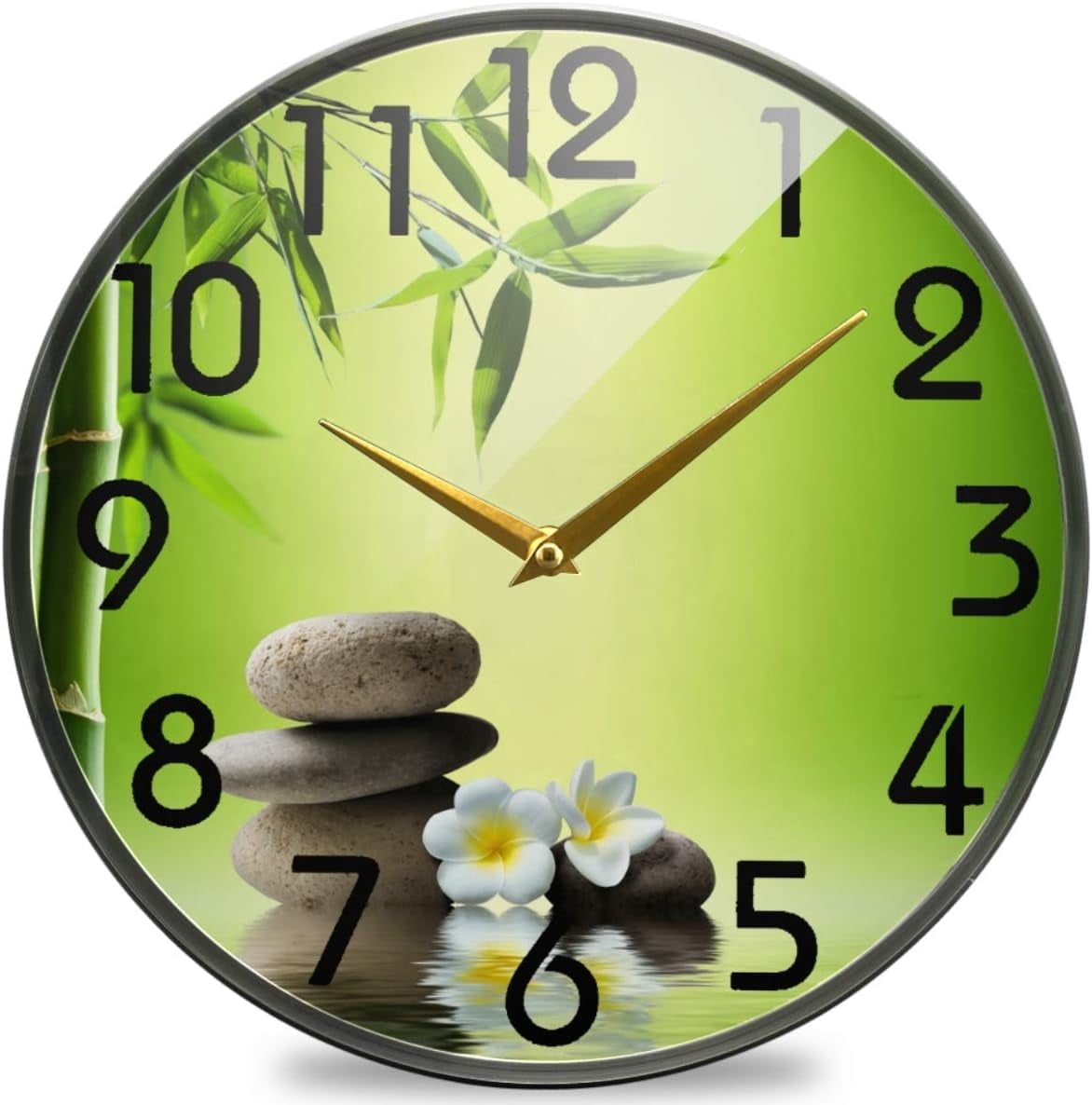 Dreamtimes Spa Bamboo and Stones Water Print Round Wall Clock, 12 Inch ...