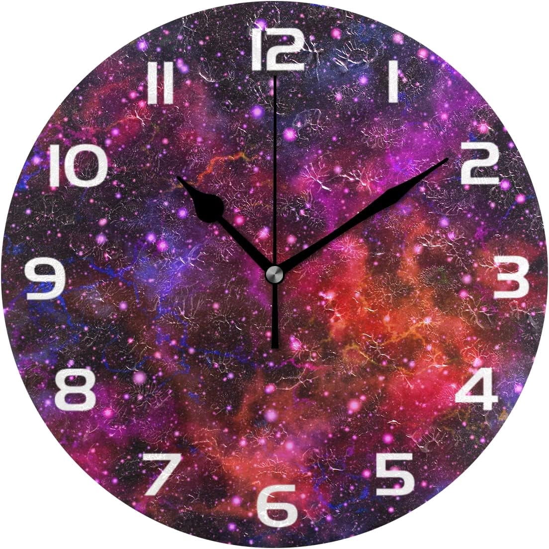 Dreamtimes Space Galaxy Wall Clock, 10 Inch Silent Non Ticking Round ...