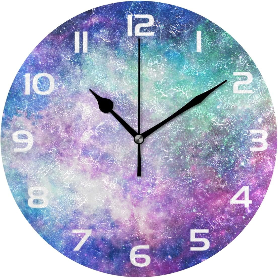 Dreamtimes Space Galaxy Wall Clock, 10 Inch Silent Non Ticking Round ...