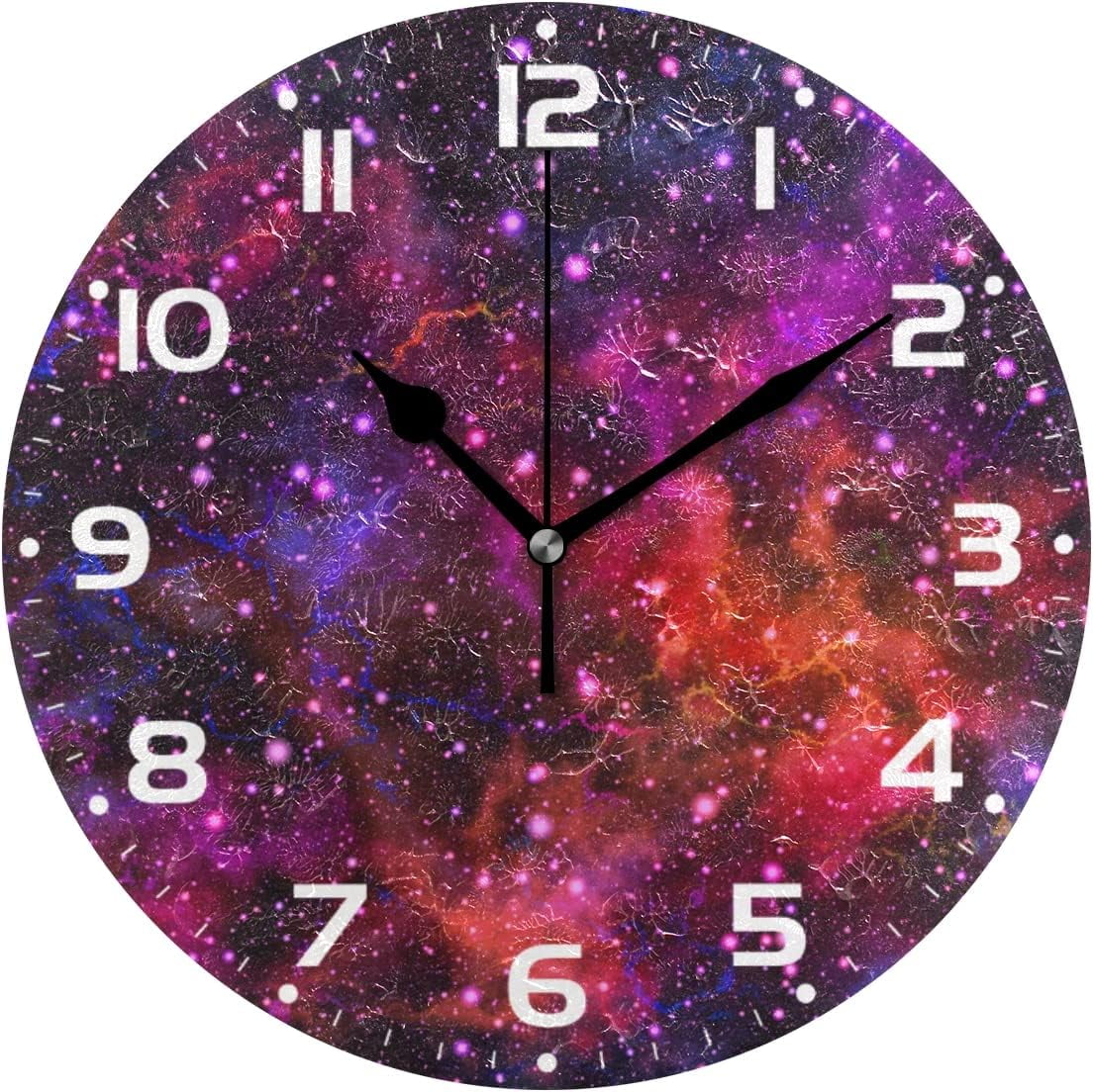 Dreamtimes Space Galaxy Wall Clock, 10 Inch Silent Non Ticking Round ...