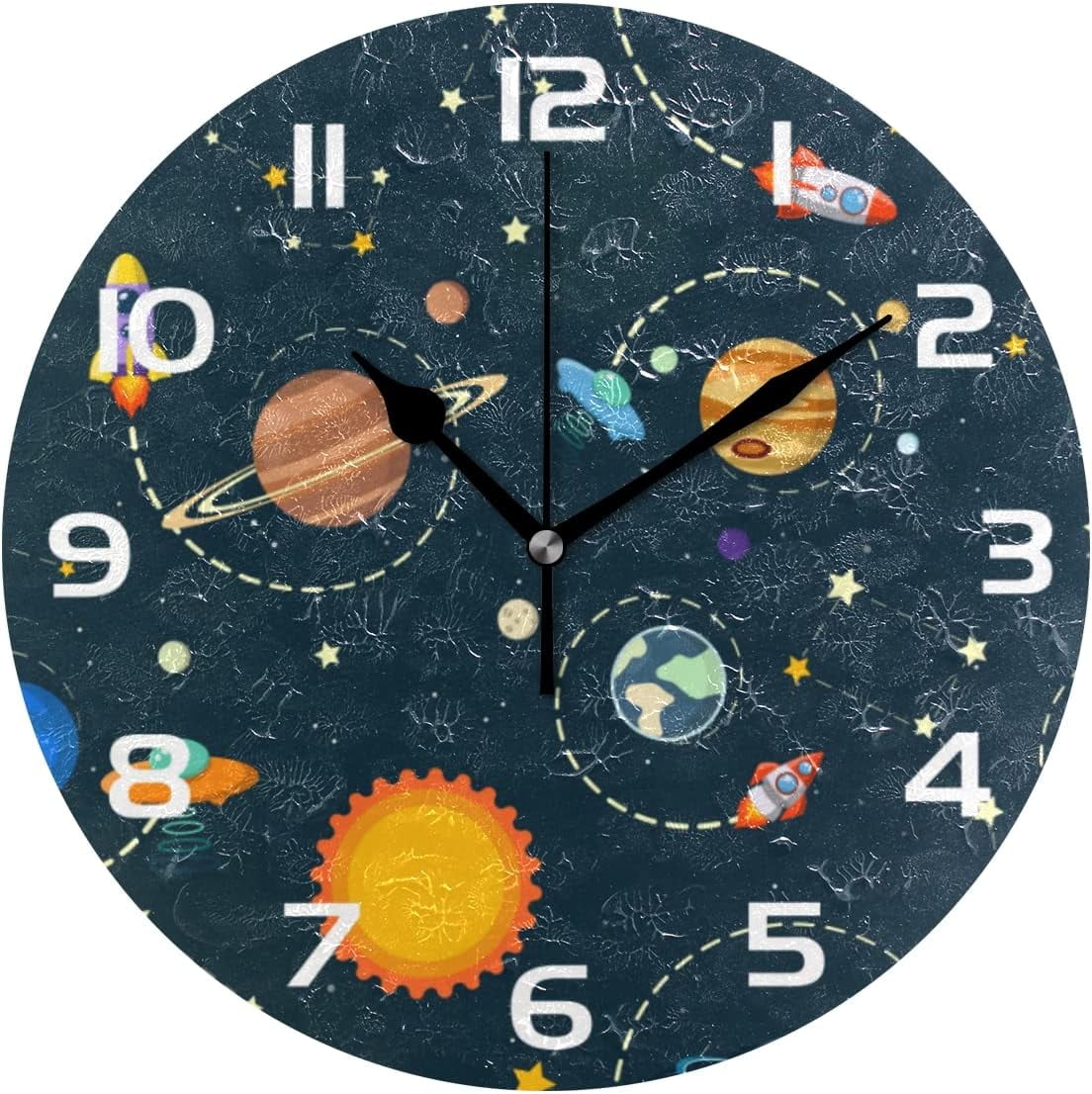 Dreamtimes Space Rocket Wall Clock, 10 Inch Silent Non Ticking Round ...