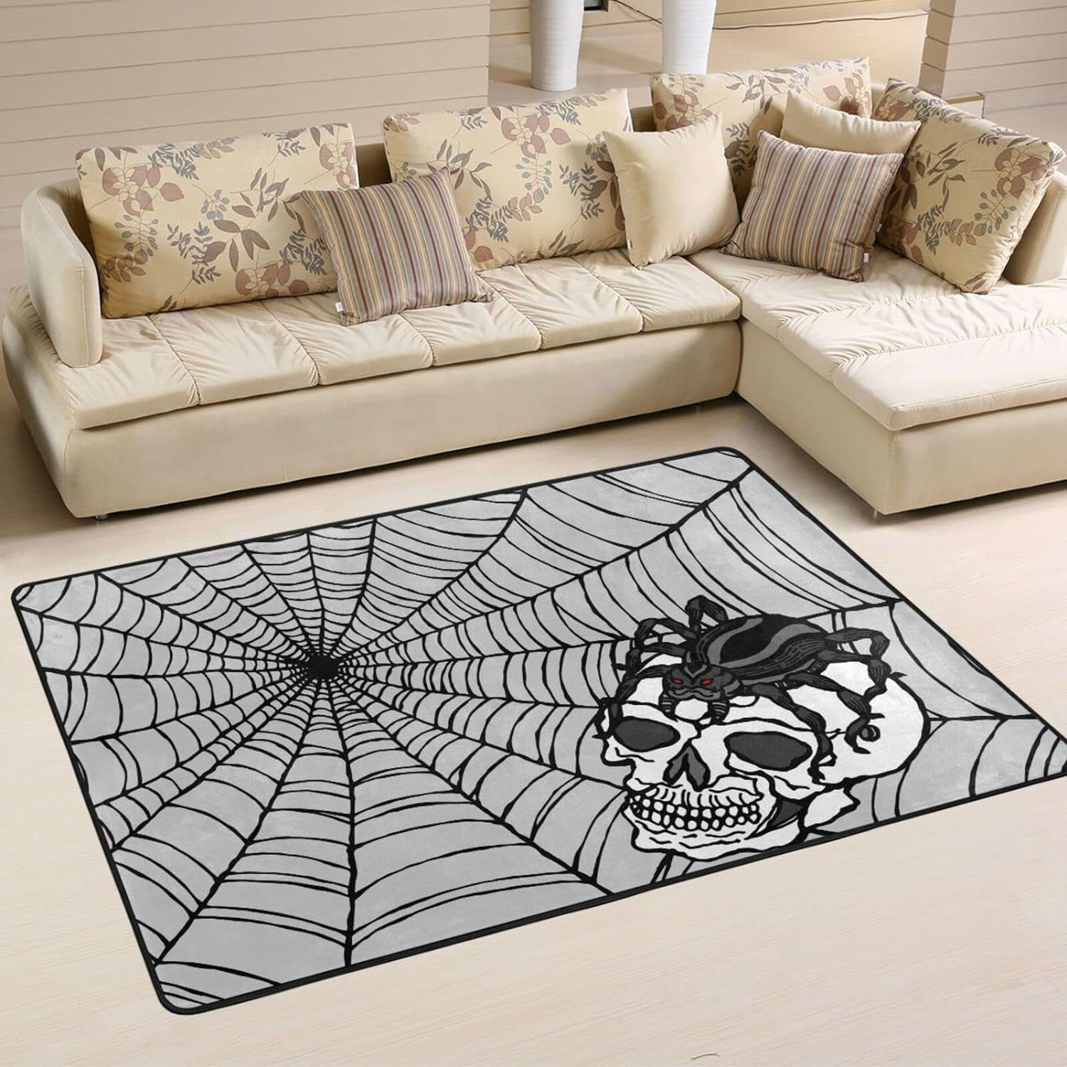 Dreamtimes Spider Human Skull Area Rug 72x48in Día De Muertos Non-Slip ...