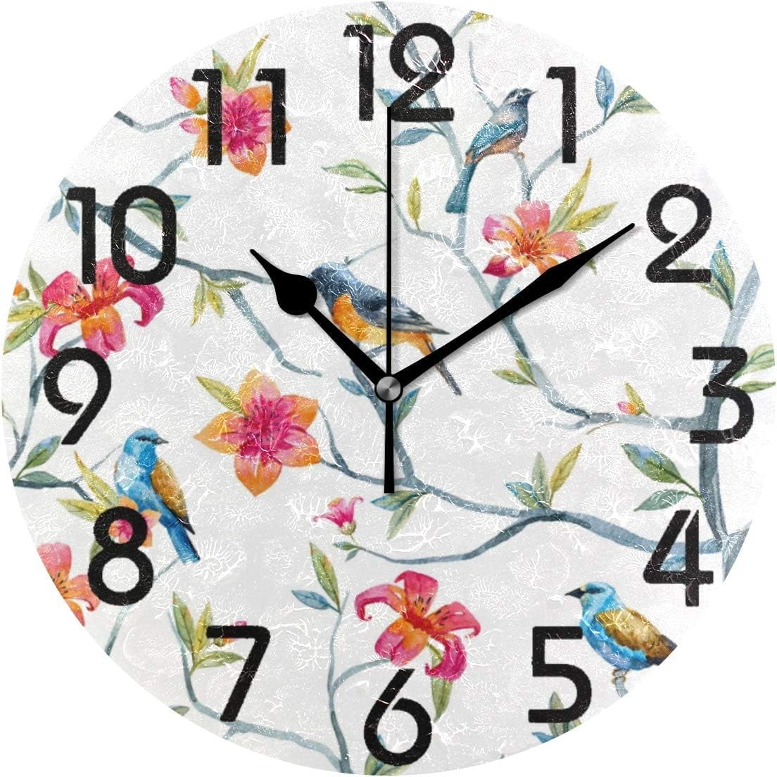 Dreamtimes Spring Flower Branch Birds Round Wall Clock, 10 Inch Battery ...