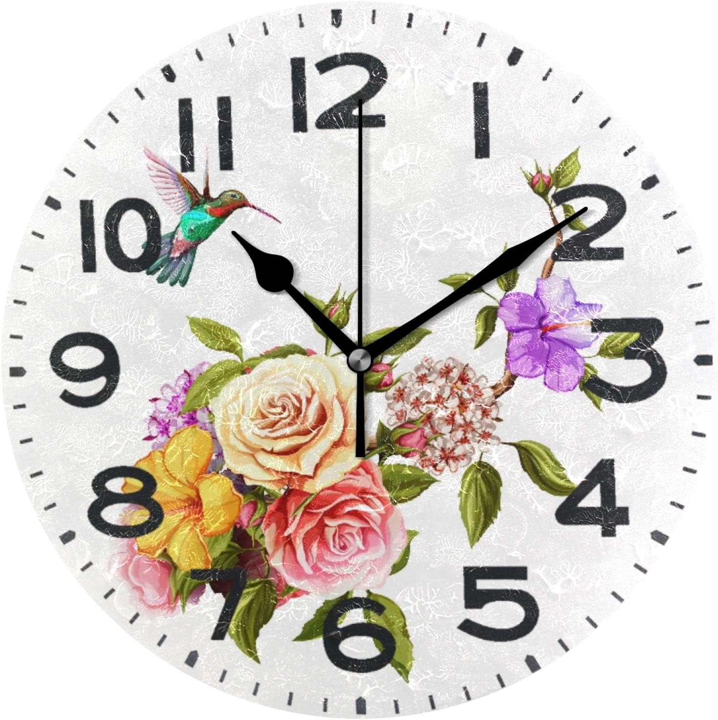 Dreamtimes Spring Flowers Hummingbird Print Round Wall Clock, 10 Inch ...