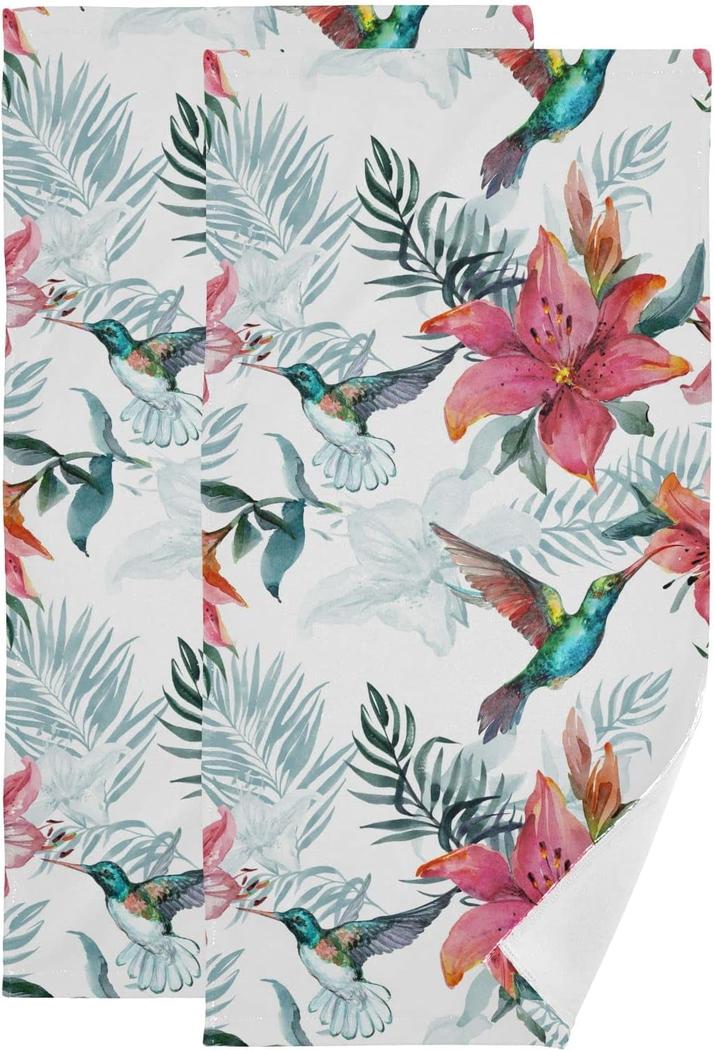 Dreamtimes Spring Hummingbird Hand Towels 2 PCS, Watercolor Flowers ...