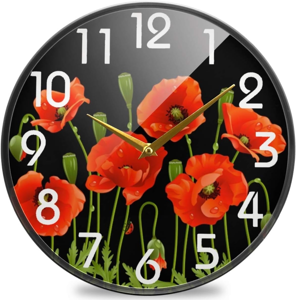 Dreamtimes Spring Red Poppy Flowers Round Wall Clock, 10 Inch Silent ...