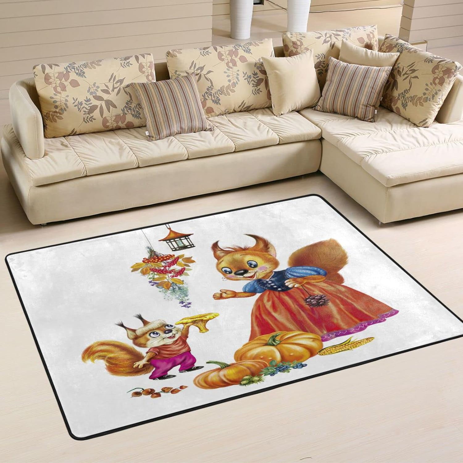 Dreamtimes Squirrel Fall Harvest Area Rug 72x48in Forest Animals ...