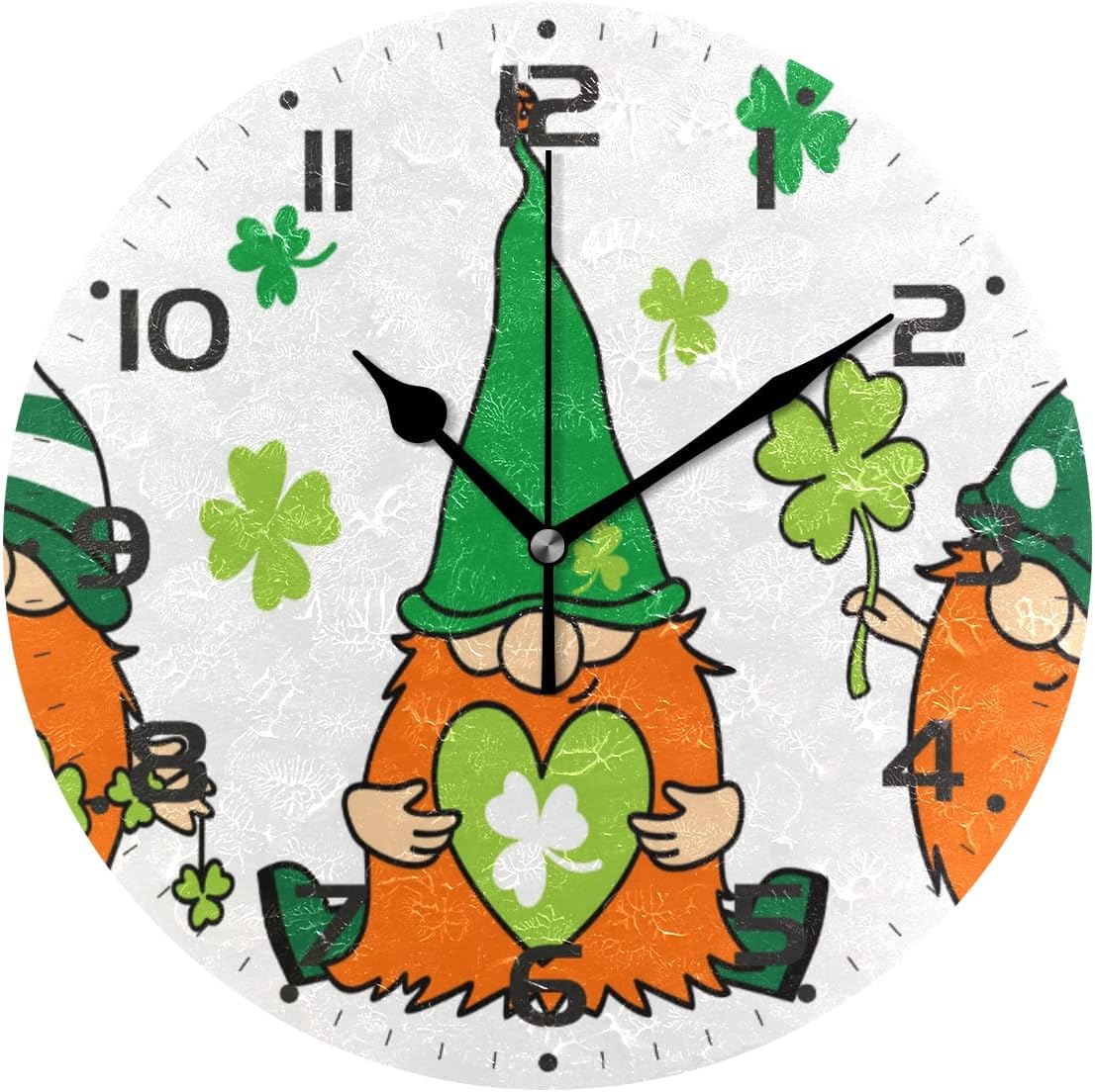 Dreamtimes St. Patrick's Day Gnomes Clover Wall Clock, 10 Inch Silent ...