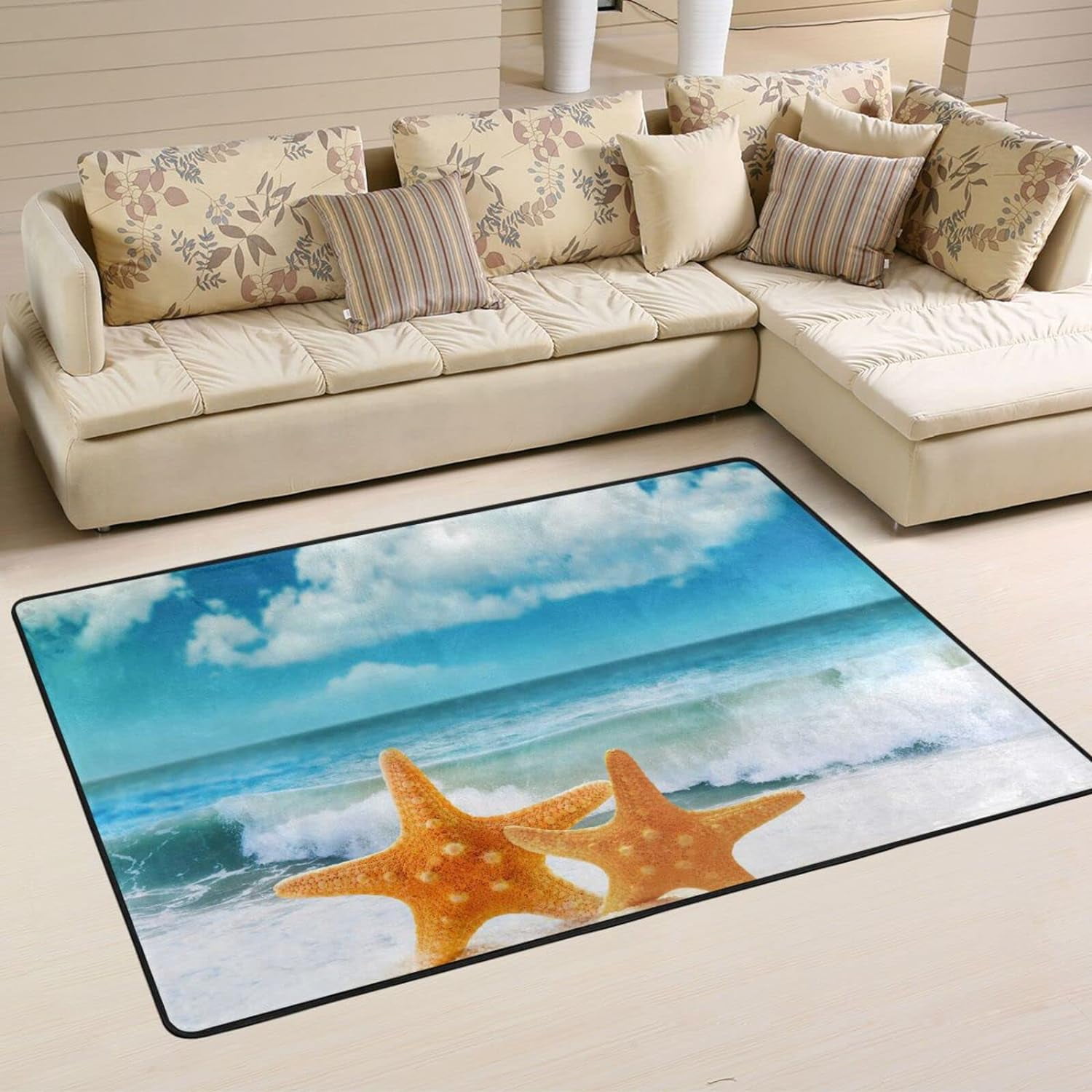 Dreamtimes Starfish Ocean Wave Area Rug 72x48in Tropical Sandy Beach ...