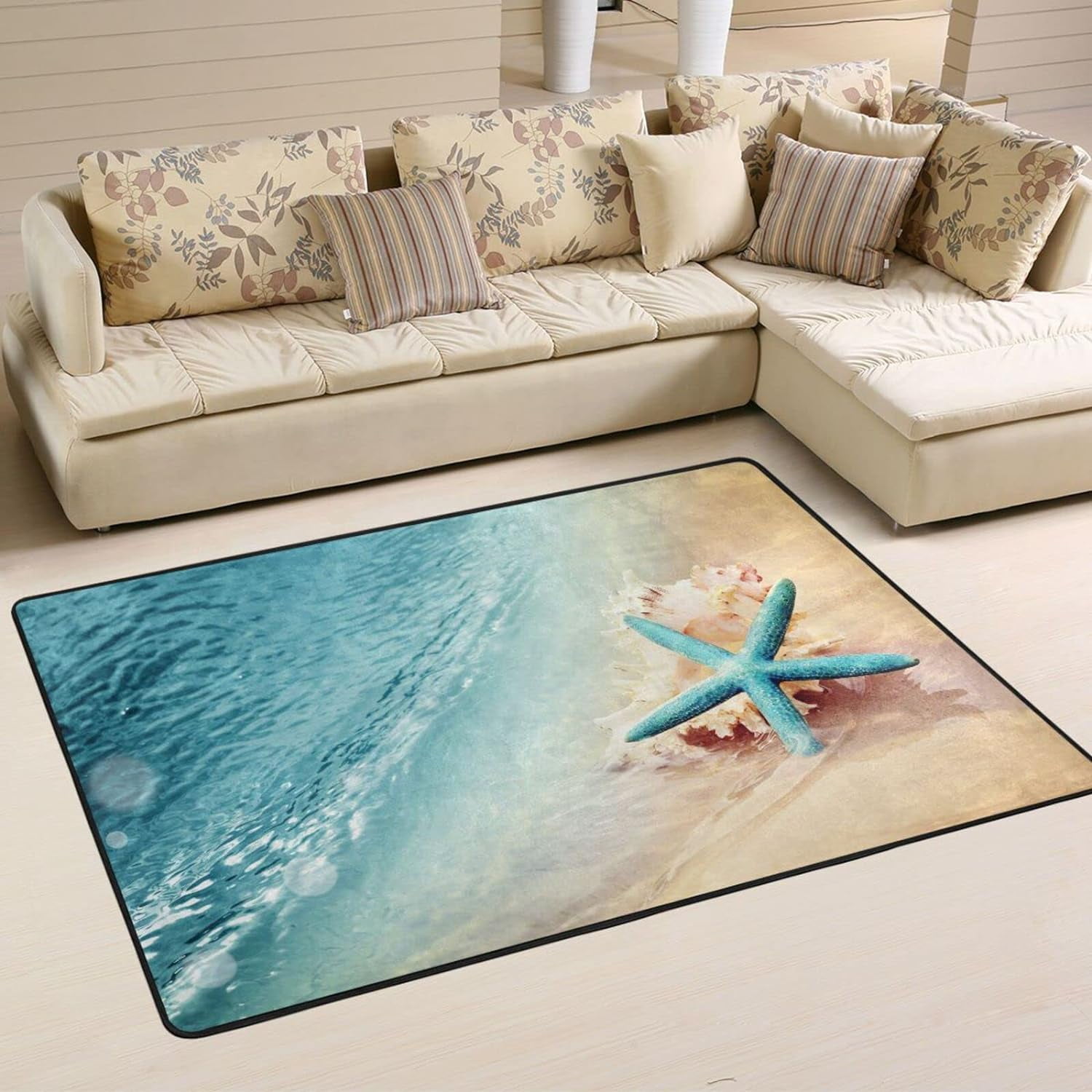 Dreamtimes Starfish Summer Beach Area Rug 72x48in Sea Wave Conch Non ...